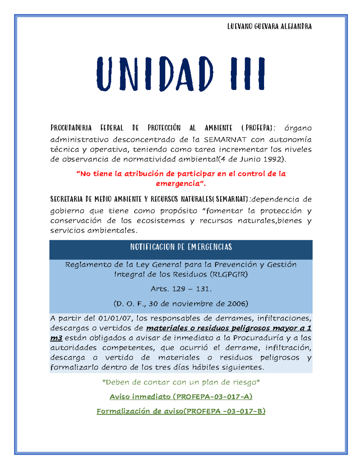 Apuntes unidad III - UNIDAD III PROCUDADURIA FEDERAL DE PROTECCIÓN AL ...