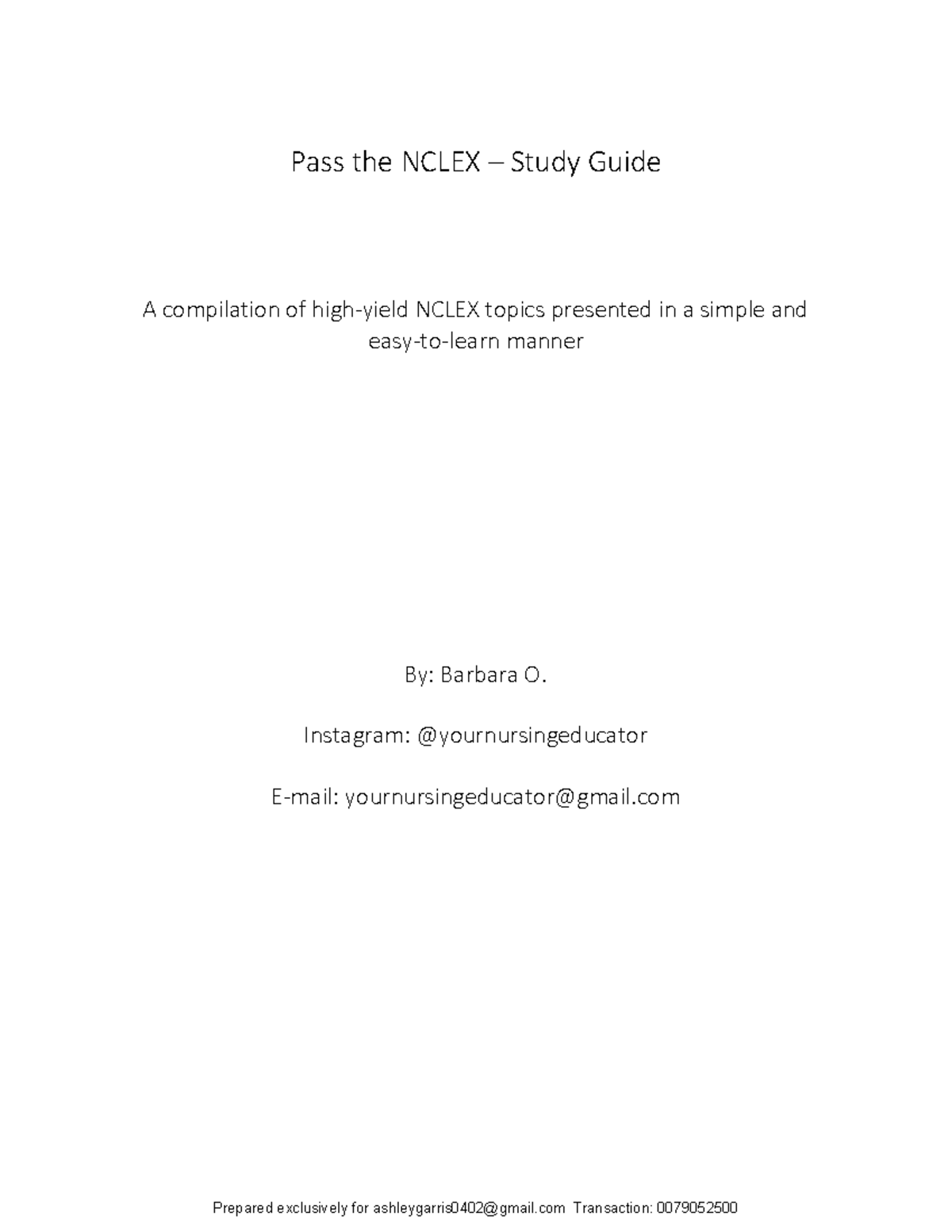 Pass the Nclex Study Guide - Pass the NCLEX – Study Guide A compilation ...