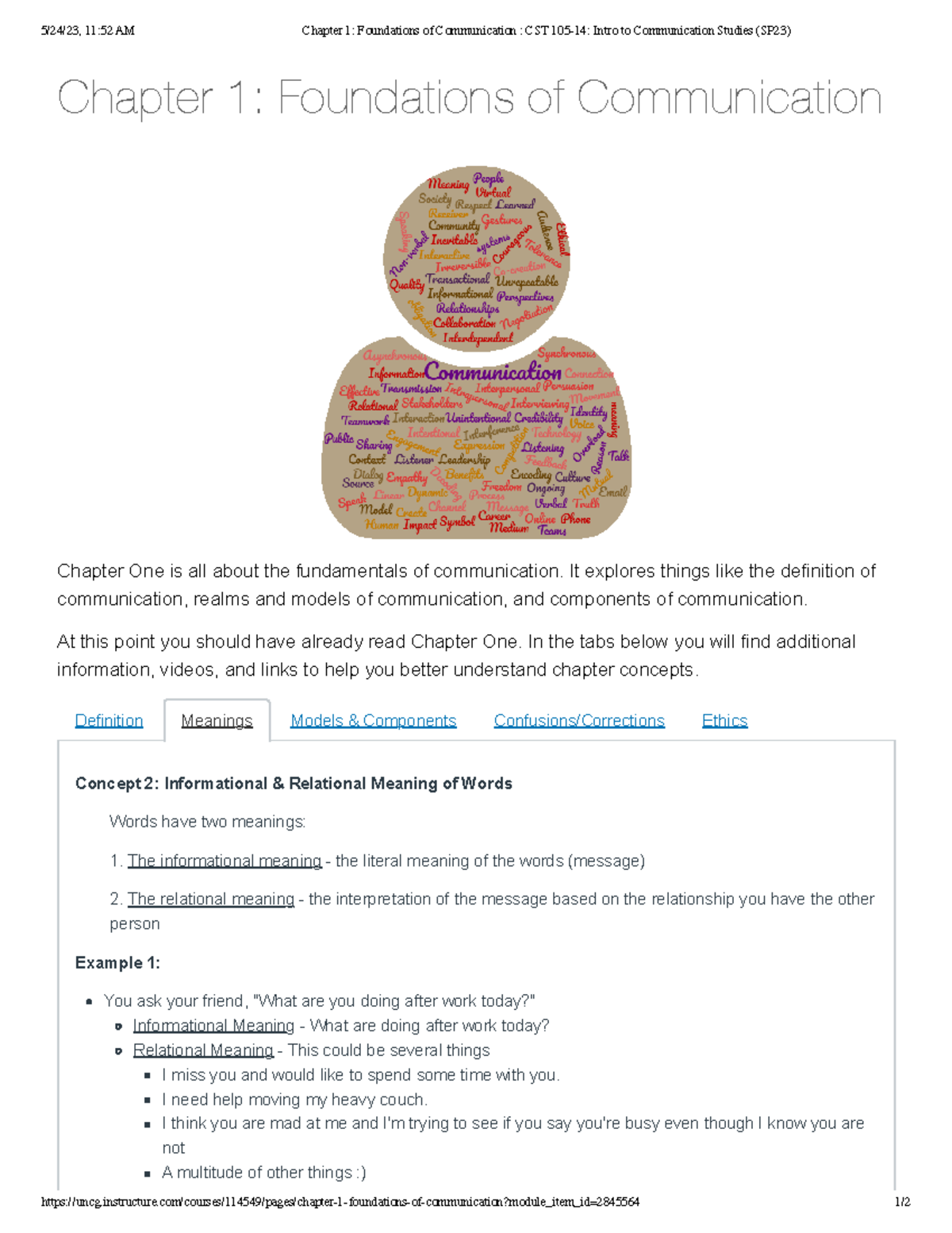 Chapter 1 Foundations of Communication CST 105-14 Intro to ...