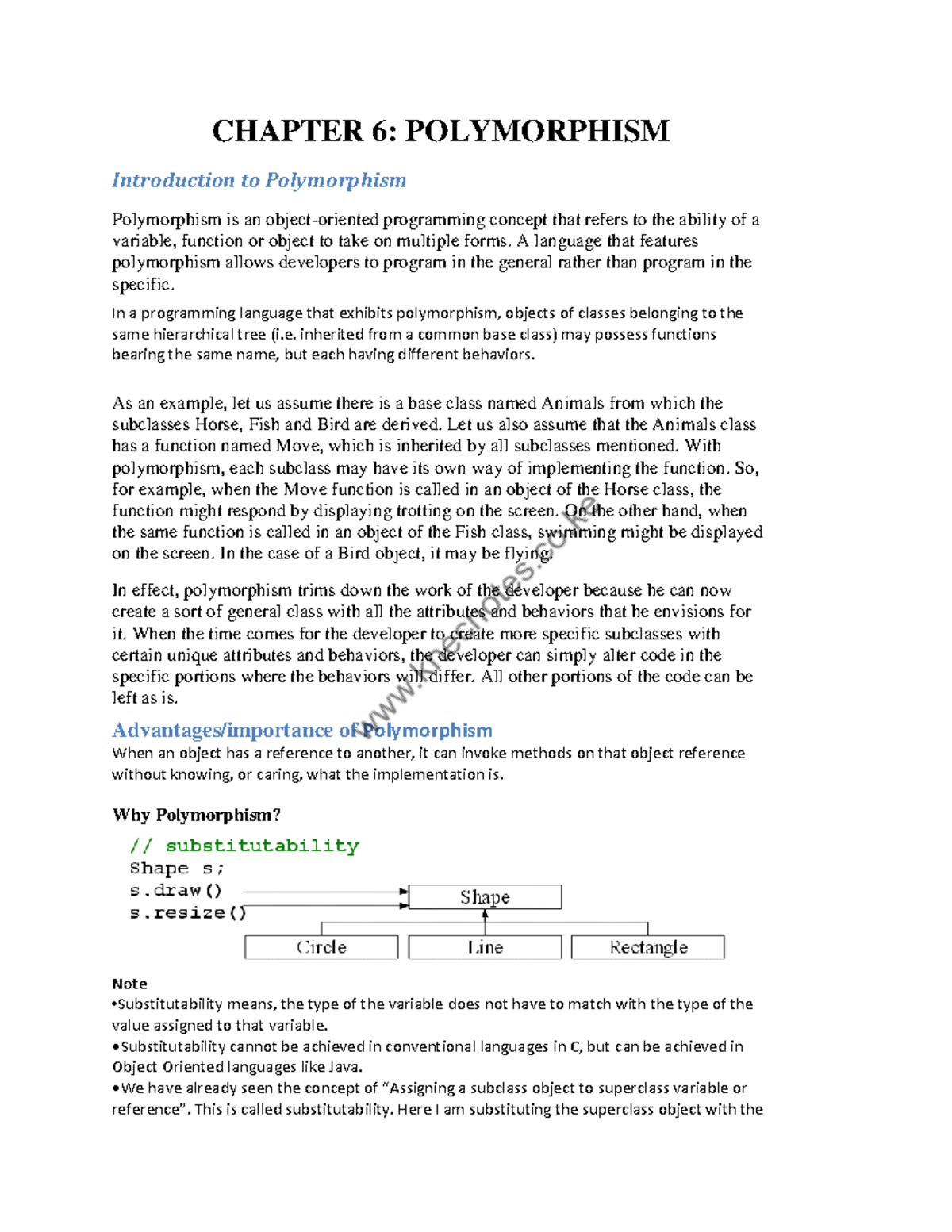 Polymorphism Course Notes Chapter 6 Polymorphism Introduction To Polymorphism Polymorphism