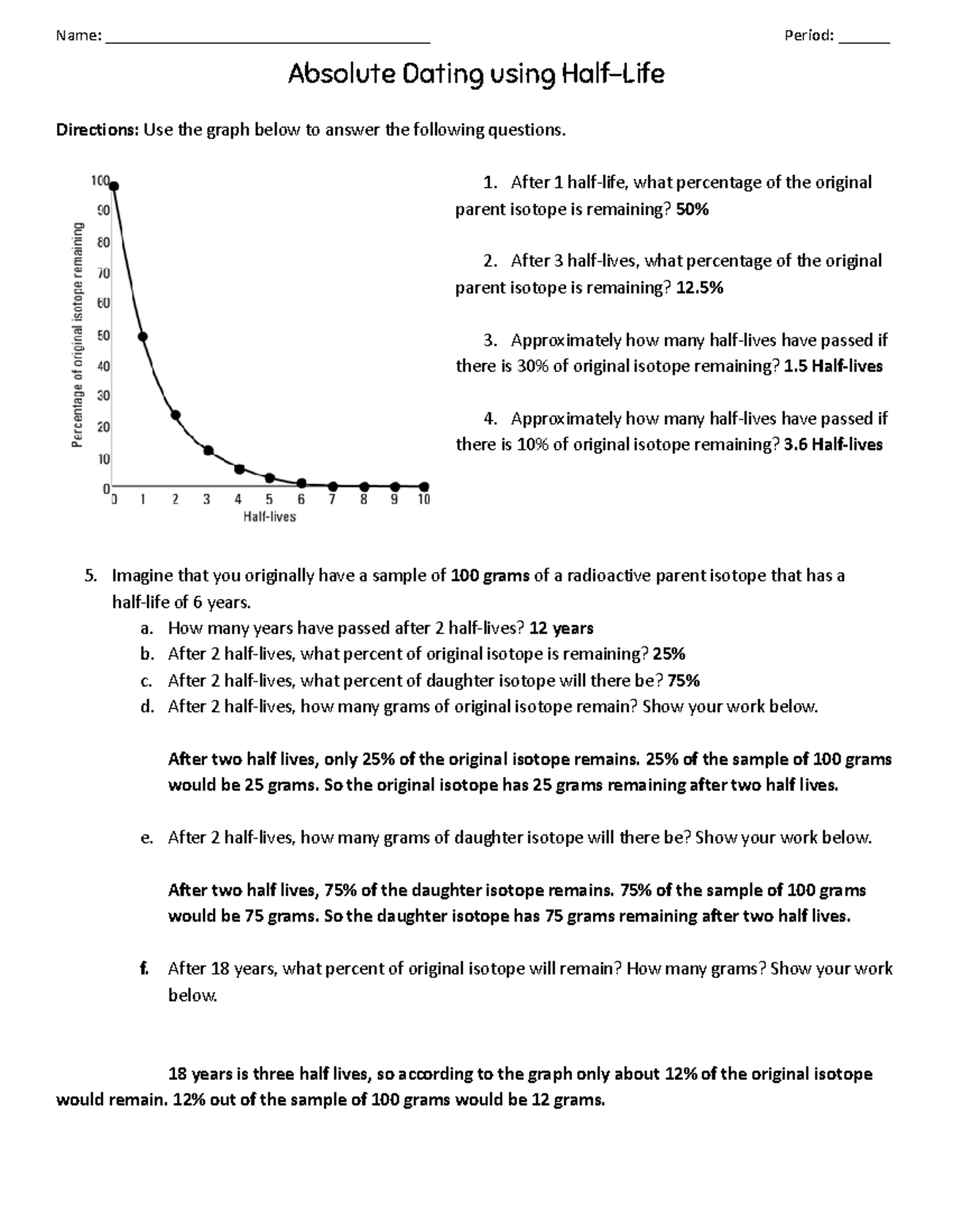 Half-Life Worksheet 2022 - Name ...