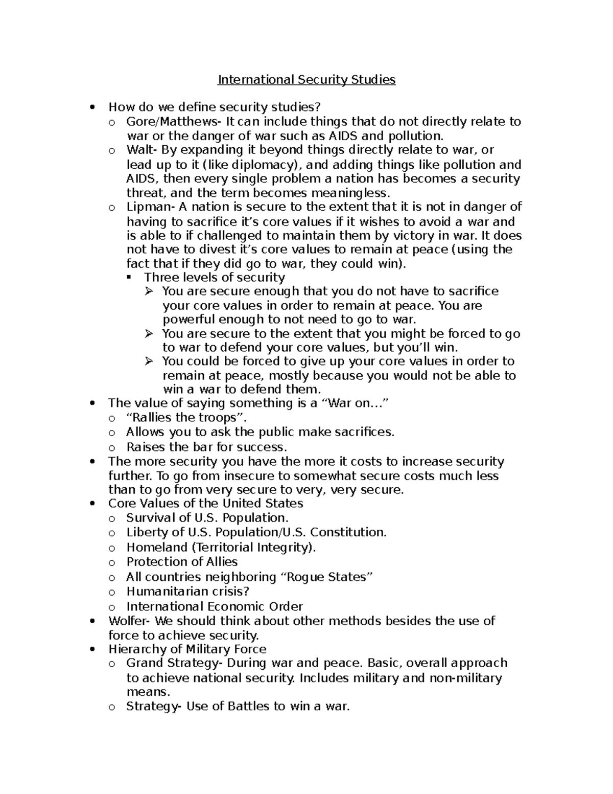ISS Notes- Zev Lerner - International Security Studies How do we define ...