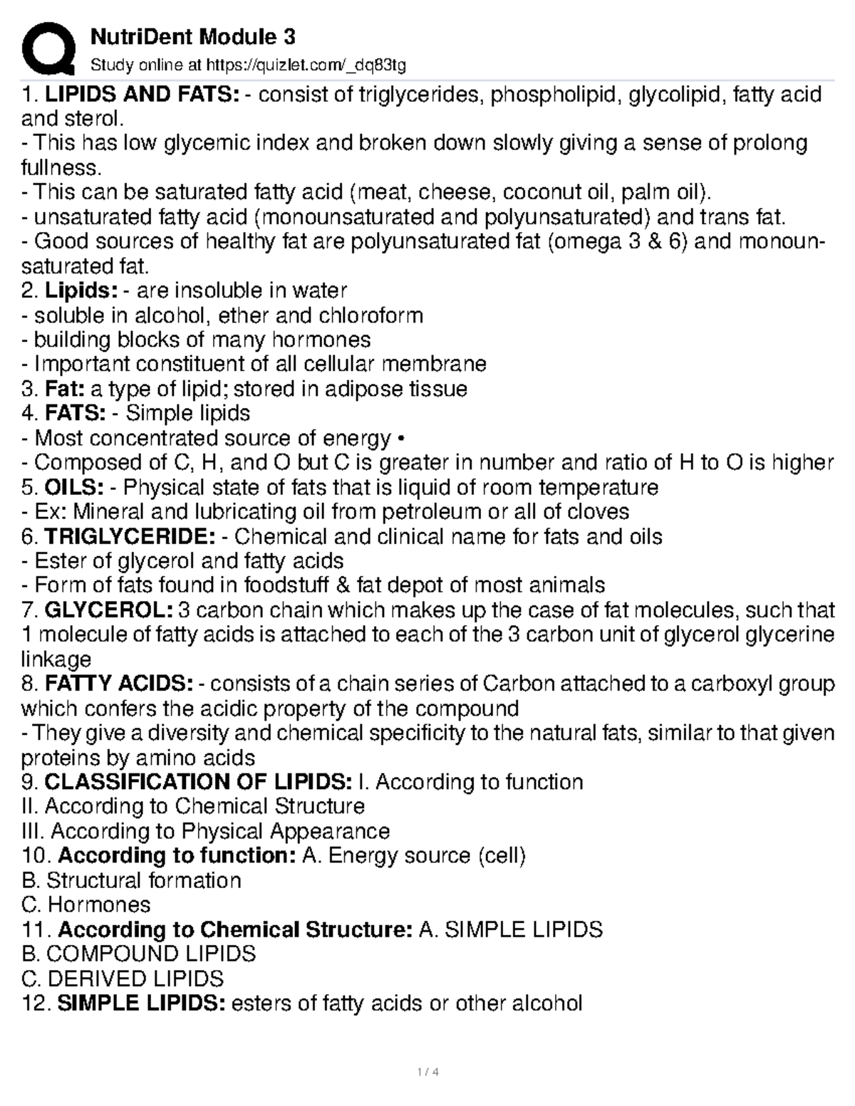 Nutrition in Dentistry - Study online at quizlet/_dq83tg LIPIDS AND ...