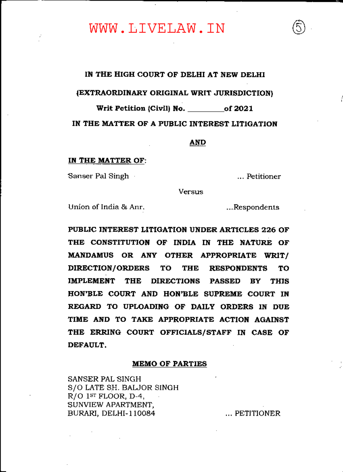 Pil-390684 - PIL - IN THE HIGH COURT OF DELHI AT NEW DELHI ...