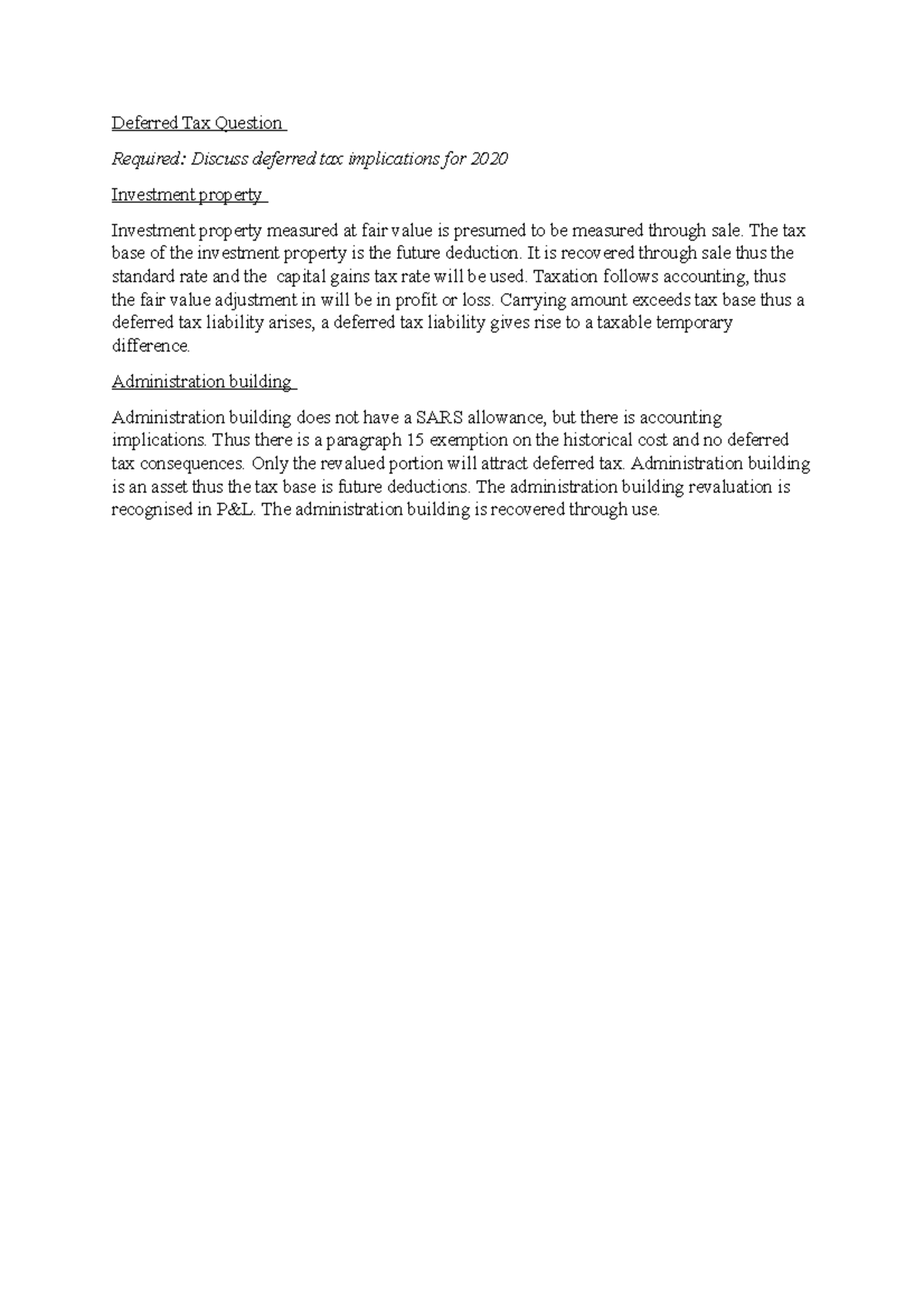 Deferred Tax Question 1 - Deferred Tax Question Required: Discuss ...