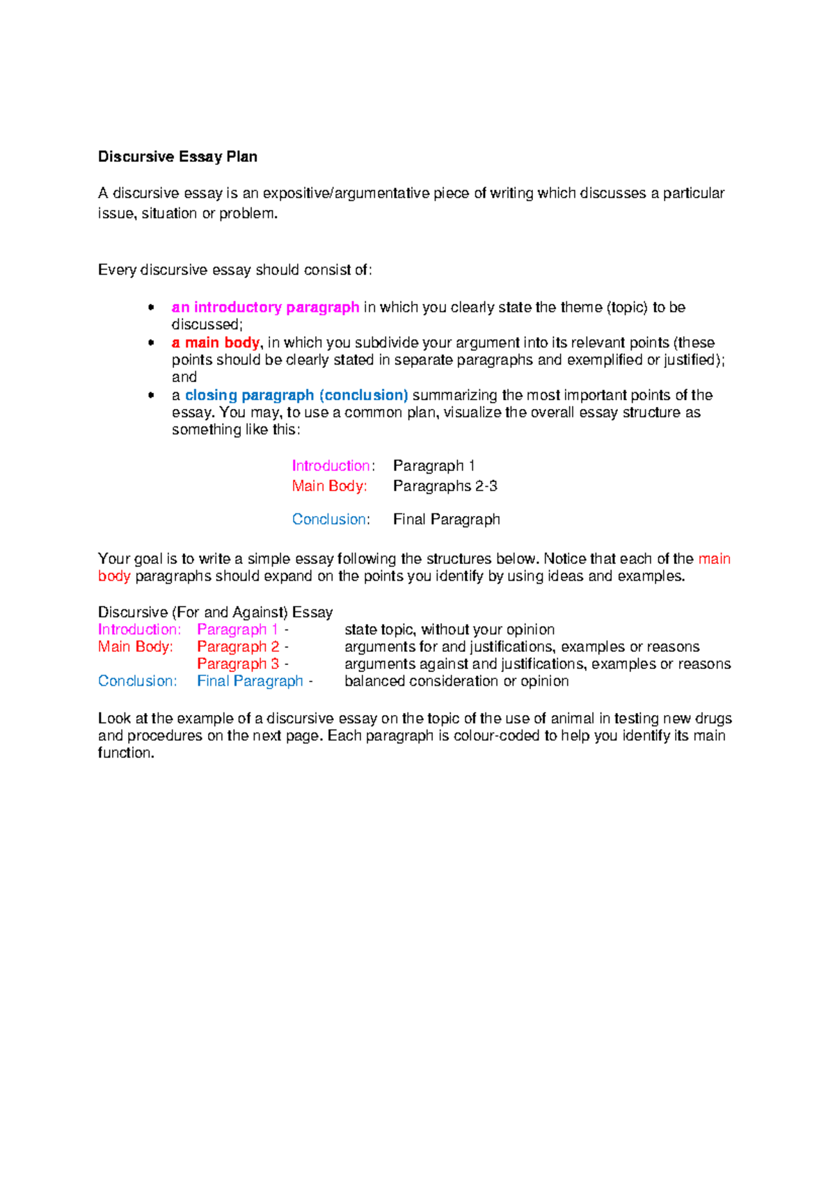 Discursive Essay Plan Example - Discursive Essay Plan A discursive ...