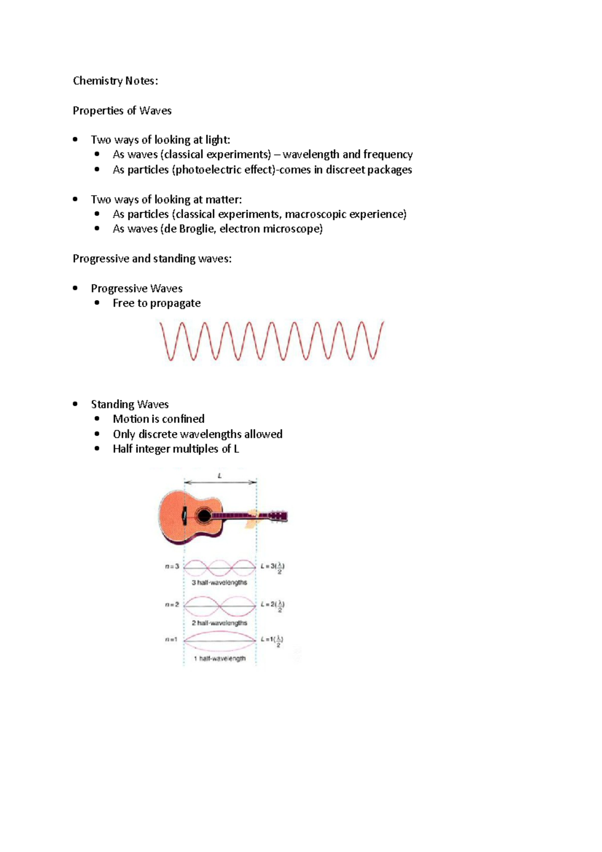 Chemistry Notes - Chemistry Notes: Properties of Waves Two ways of ...