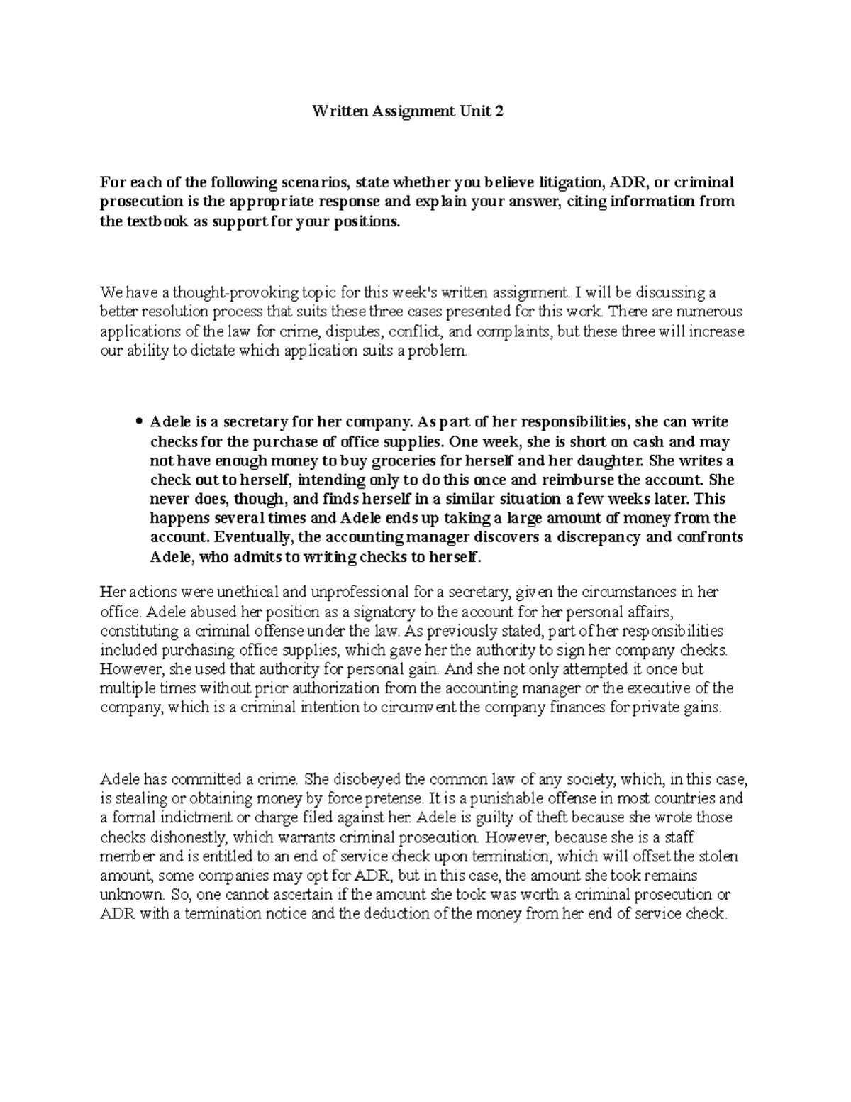 Written Assignment Unit 2 - BUS 3305 - BUS 3303 - UoPeople - Studocu