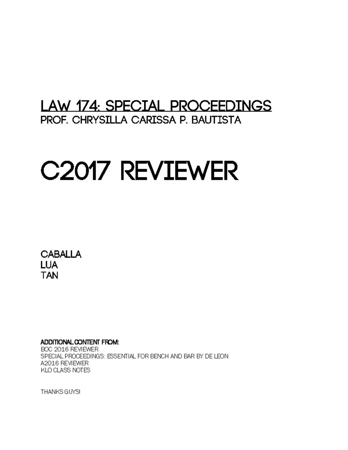 Special proceedings - ADDITIONAL CONTENT FROM: BOC 2016 REVIEWER ...