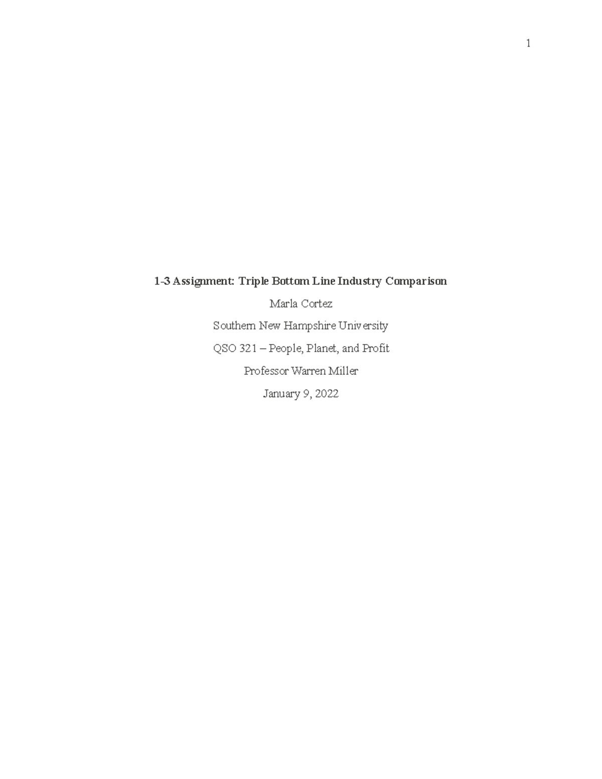 1-3 Assignment - Triple Bottom Line Industry Comparison - 1 1-3 ...
