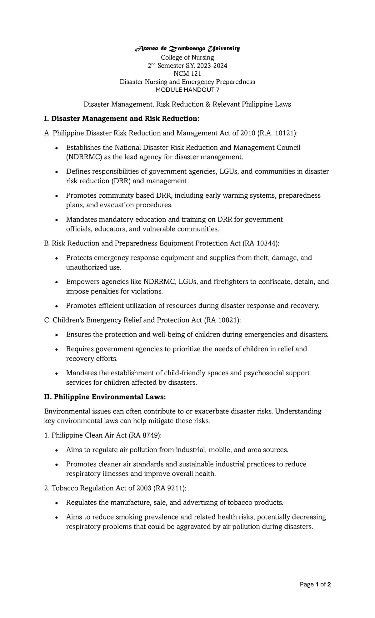NCM121- Module-7 - Study guide leadership and management - Page 1 of 2 ...