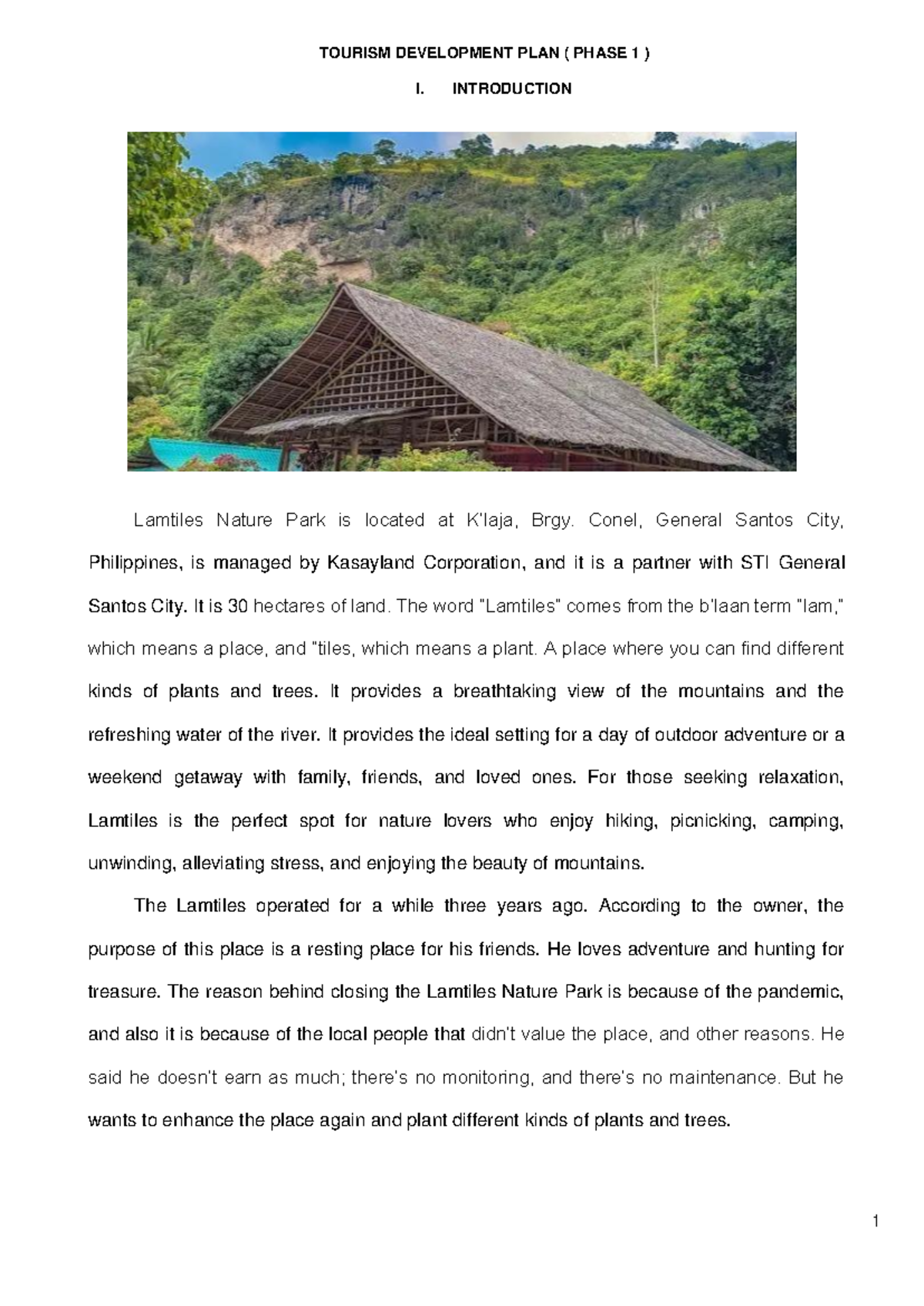 Final-TPPD-1 - TASK PERFORMANCE - TOURISM DEVELOPMENT PLAN ( PHASE 1 ...