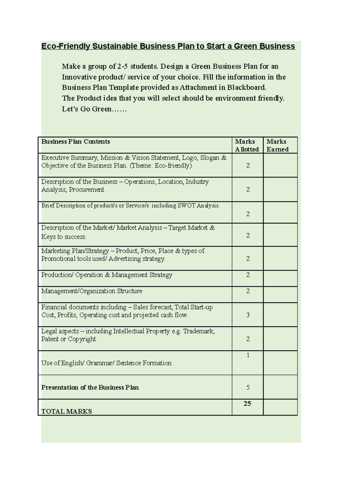 Green Entrepreneurship Business PLAN Template - Eco-Friendly ...