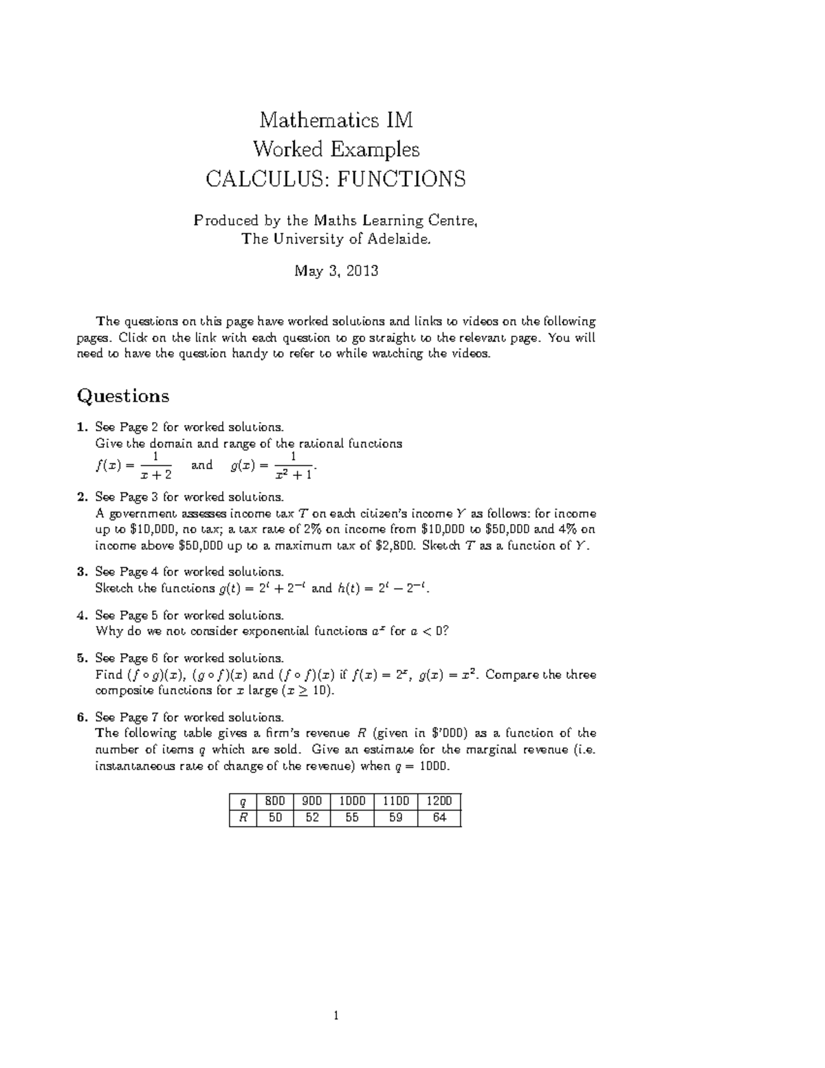 Maths 1m-examples-calc-func - Mathematics IM Worked Examples CALCULUS ...