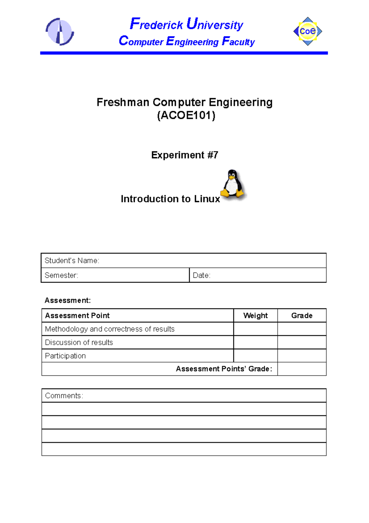 ACOE101Lab7 - ELECTRONICS - Frederick University coe Computer ...