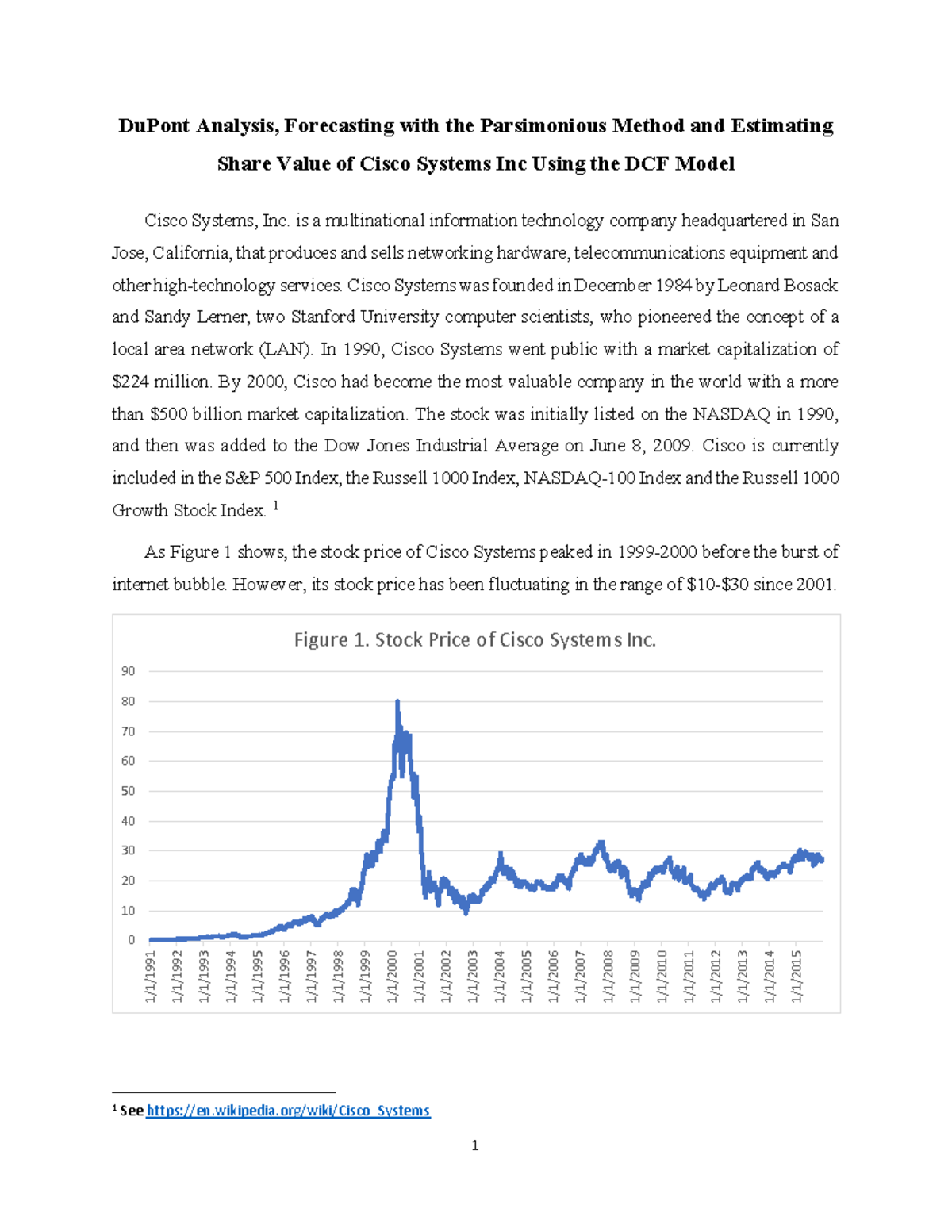 Cisco data - DuPont Analysis, Forecasting with the Parsimonious Method and Estimating Share ...