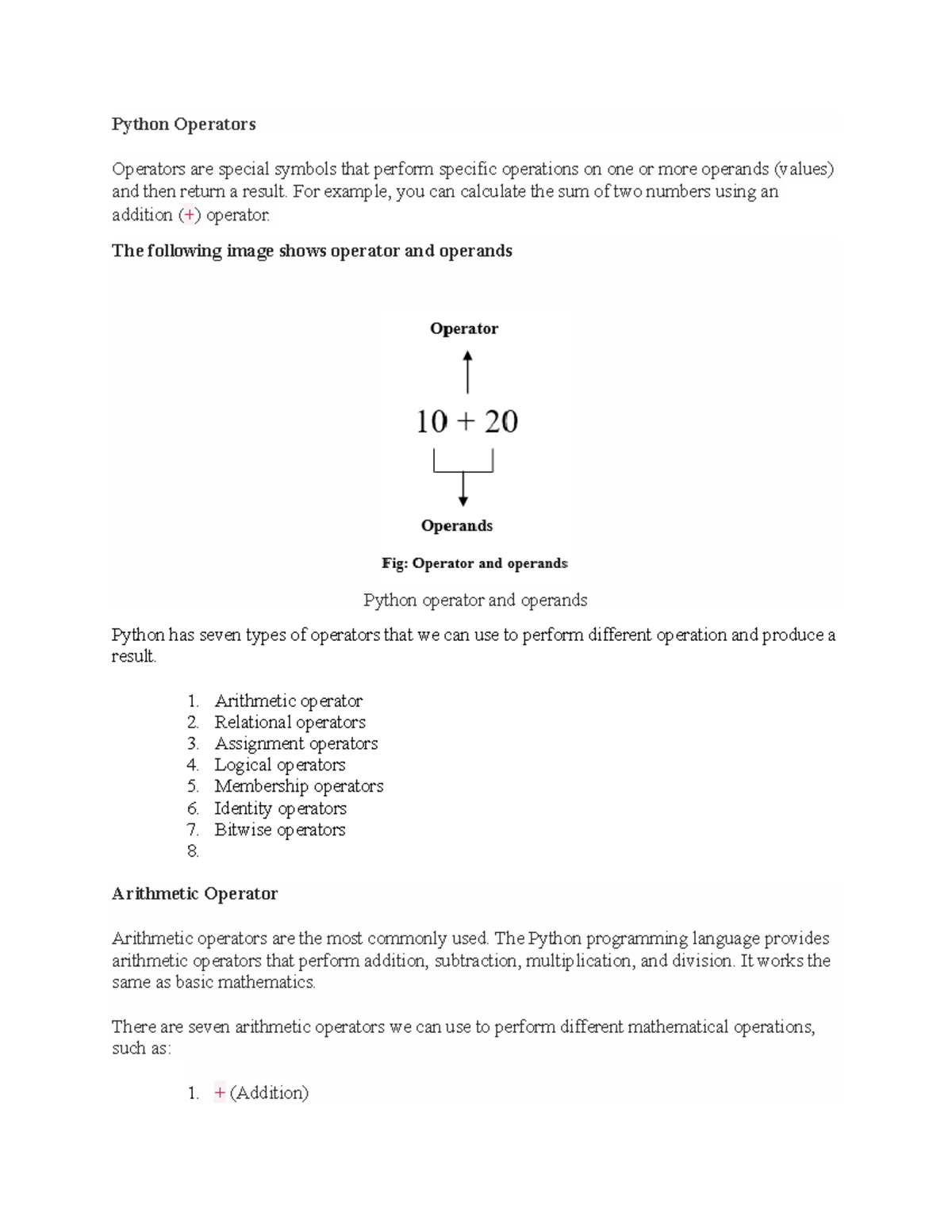 Python Operators - Lecture notes 1 - BS in Computer Science - Studocu