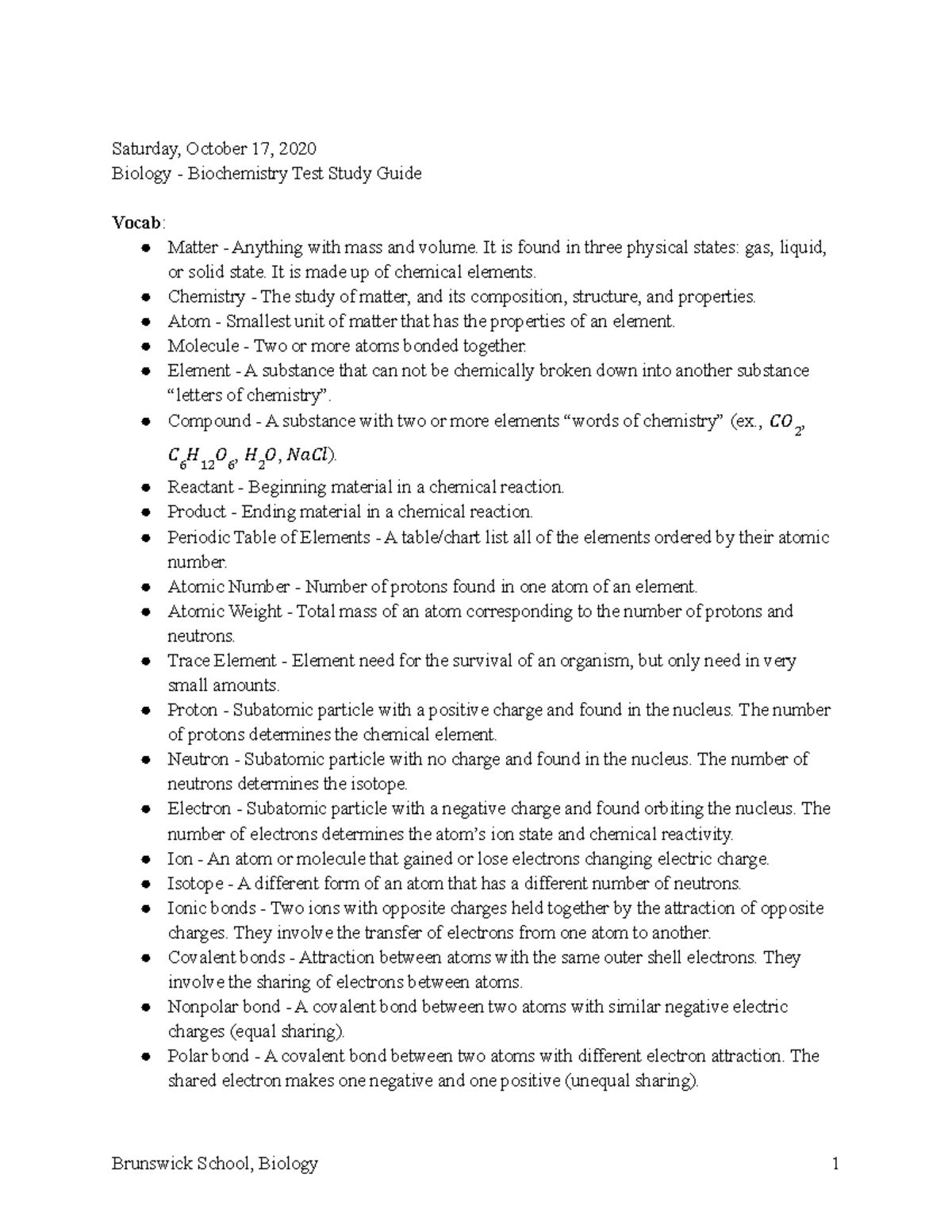 Biochemistry Test 4 Study Guide with vocab key terms and summaries for ...
