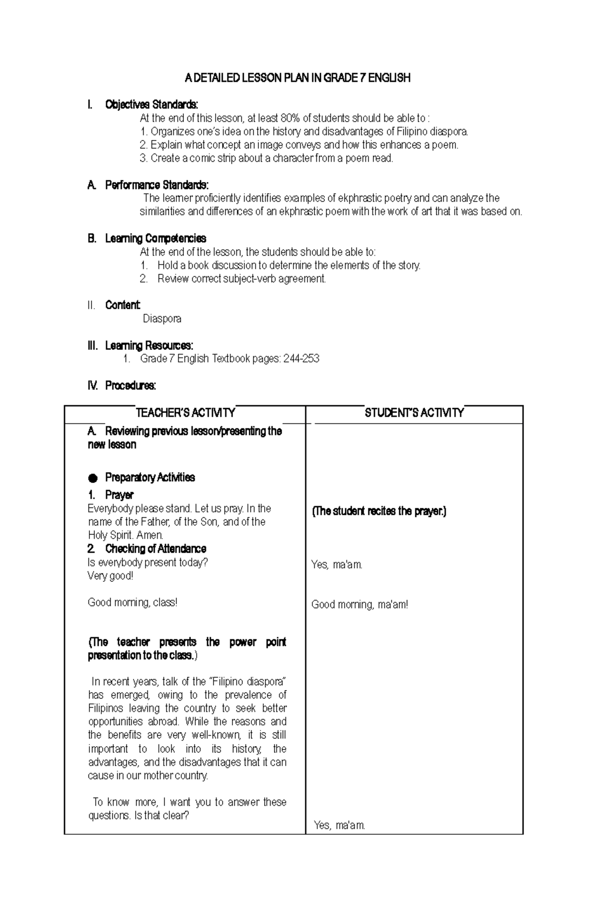 Candido LP - practice - A DETAILED LESSON PLAN IN GRADE 7 ENGLISH I ...