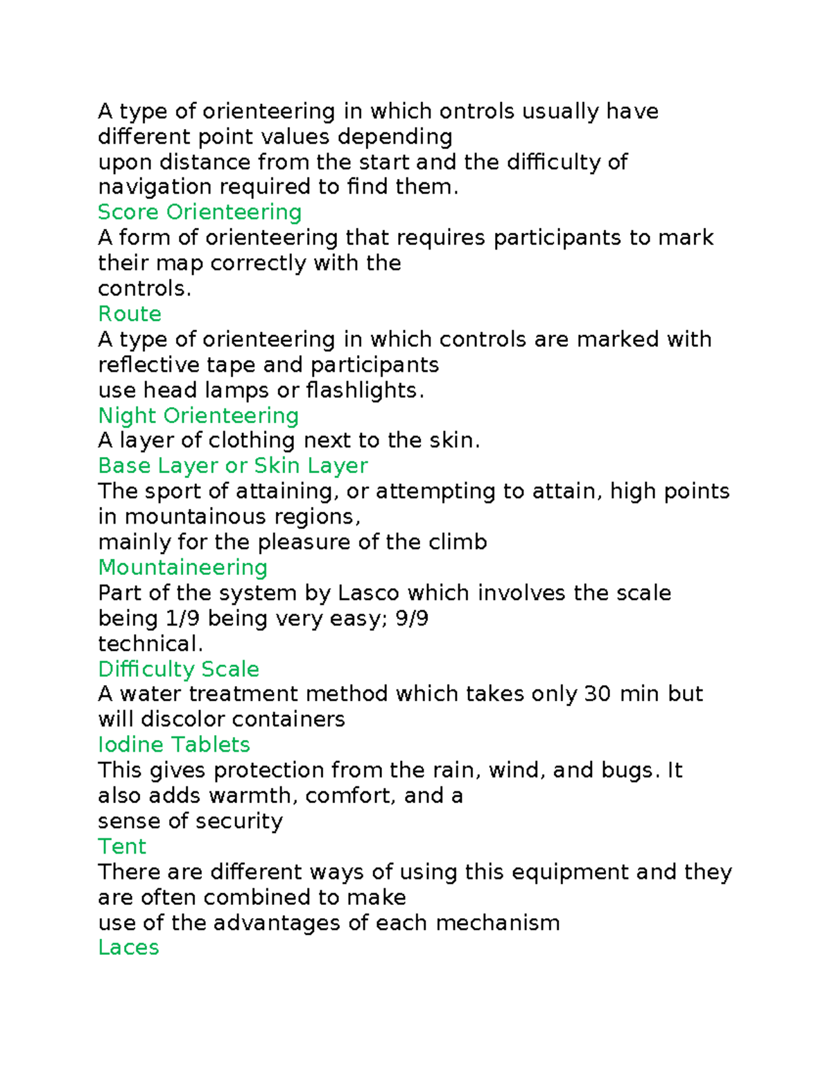 Pe - NOTES - A type of orienteering in which ontrols usually have ...