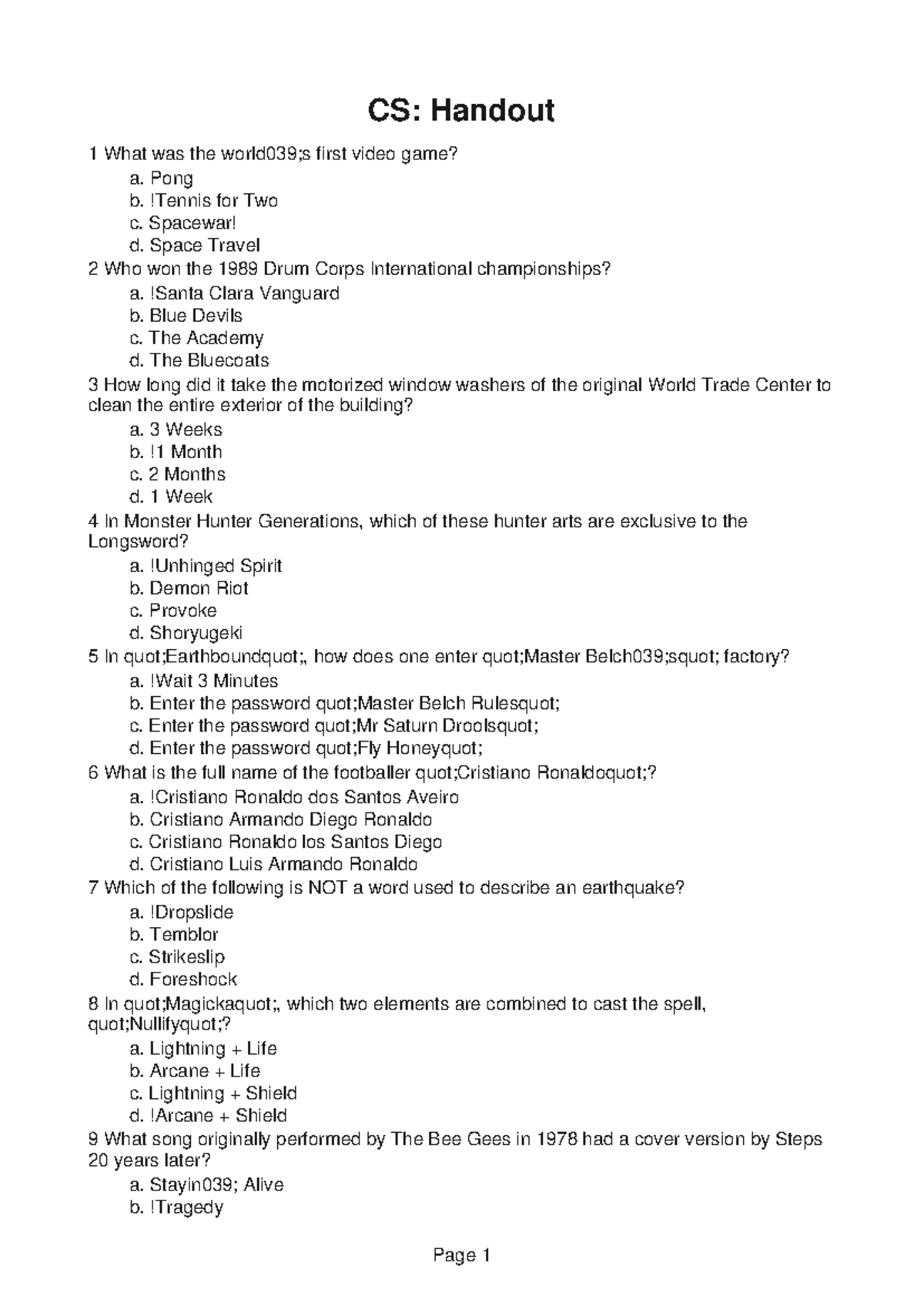 CS260 Example 10 - CS: Handout 1 What was the world039;s first video ...