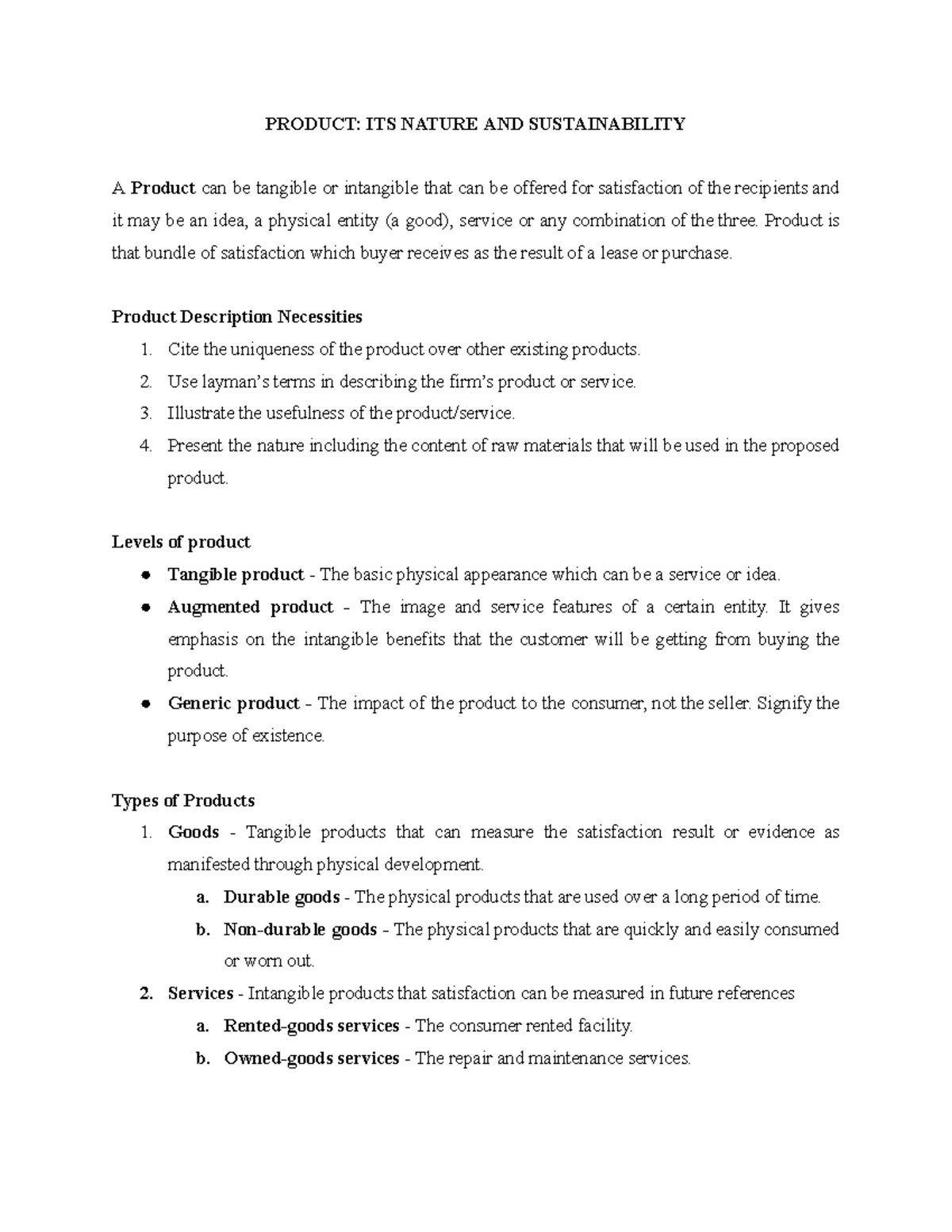 Product - LESSON - PRODUCT: ITS NATURE AND SUSTAINABILITY A Product can ...