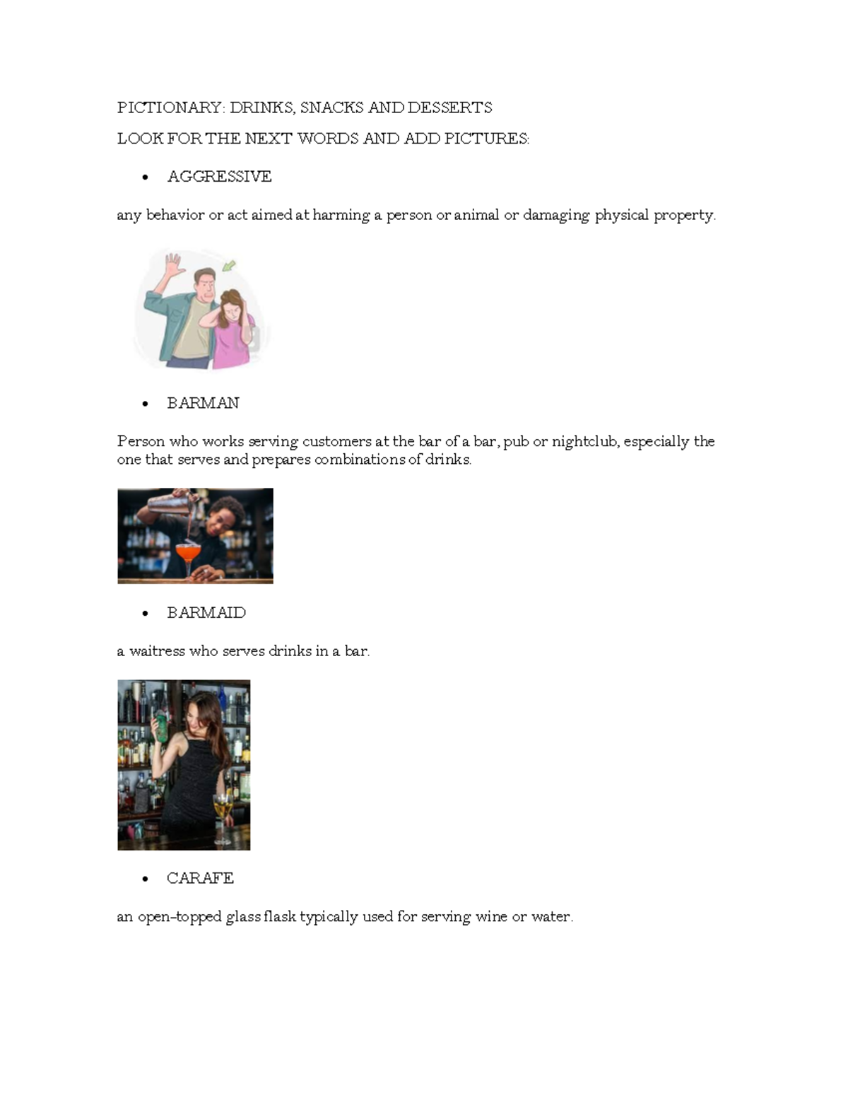 Pictionary Drinks, Snacks AND Desserts - PICTIONARY: DRINKS, SNACKS AND DESSERTS LOOK FOR THE ...