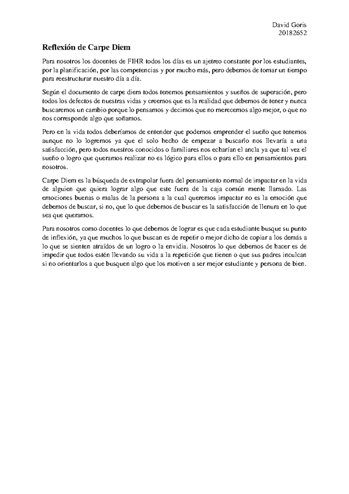 Reflexión de Carpe Diem - David Goris 20182652 Reflexión de Carpe Diem ...
