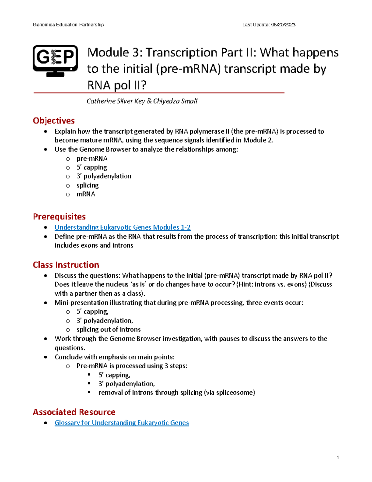Genomics - Module # 3 - Module 3 : Transcription Part II: What happens ...