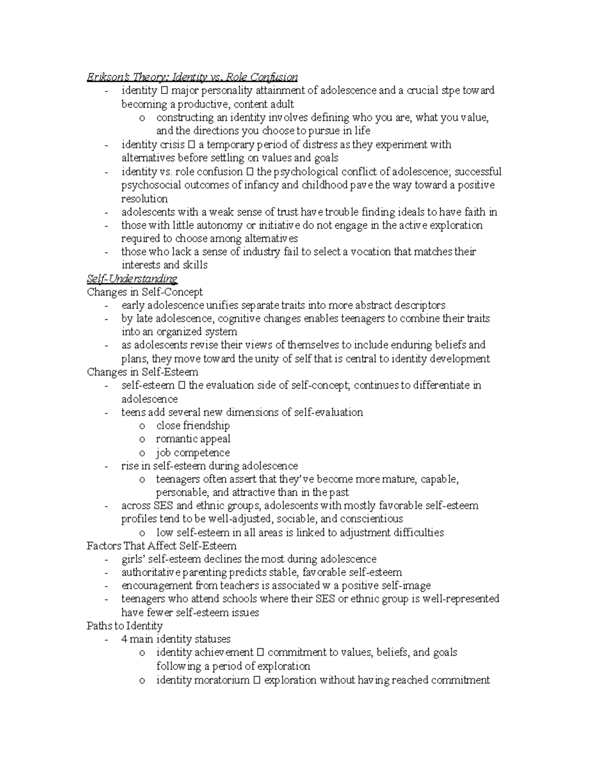 Psych 205 chapter 16 - Erikson’s Theory: Identity vs. Role Confusion ...