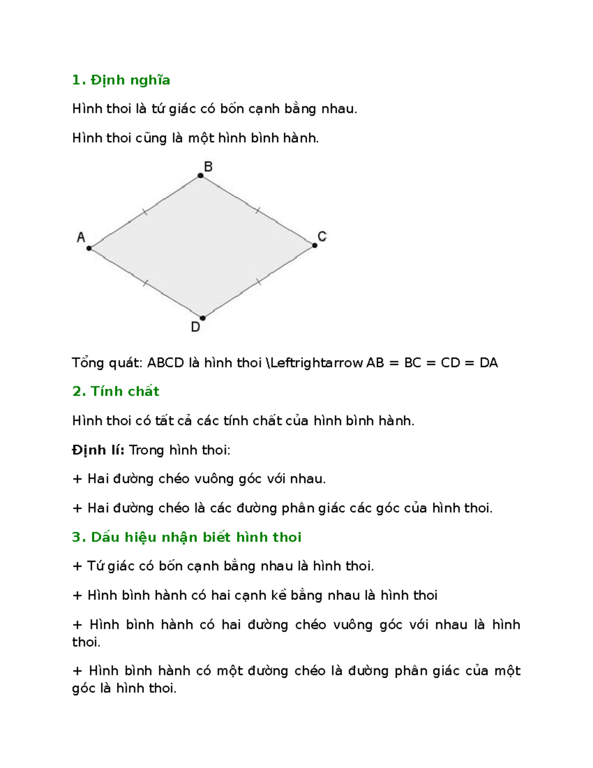 Bài 1 - gghfh - Định nghĩa Hình thoi là tứ giác có bốn cạnh bằng nhau ...