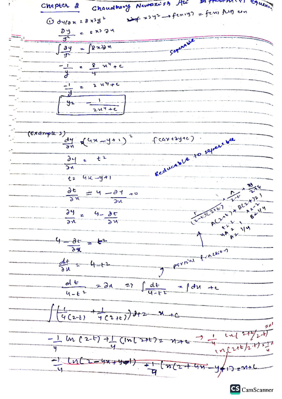 Examples and past paper solution - ordinary differential equation - Studocu