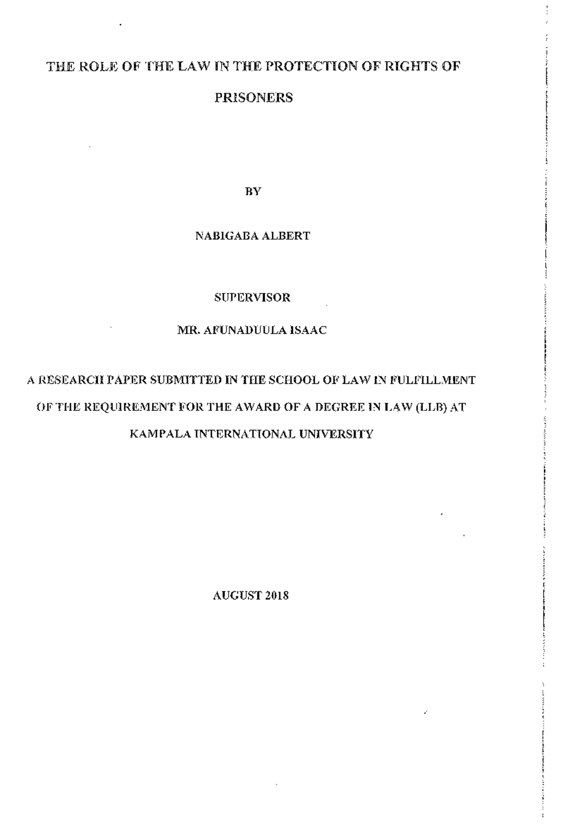 KIU Paper ON Rights OF Prisoners - Human Rights - Studocu