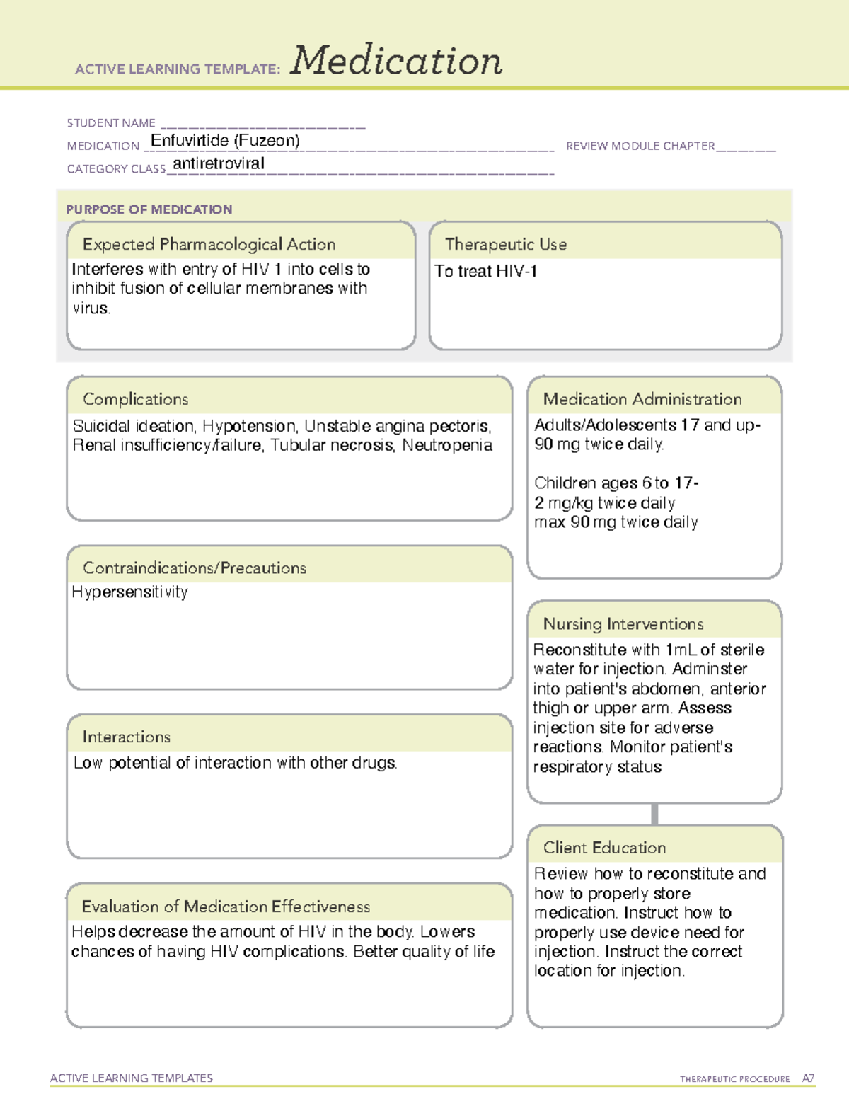 Enfuvirtide - Review notes and answers for quiz 1 NURS 306. Notes for ...