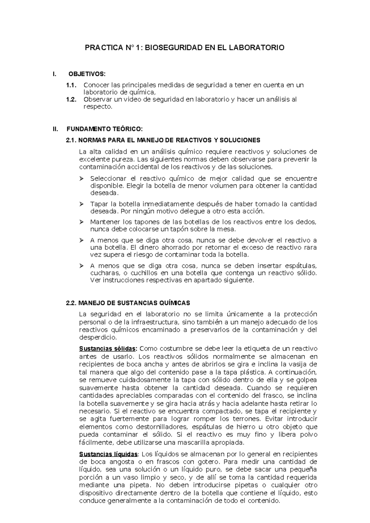 Practica N - 1. Bioseguridad en laboratorio - PRACTICA N° 1: BIOSEGURIDAD EN EL LABORATORIO I ...