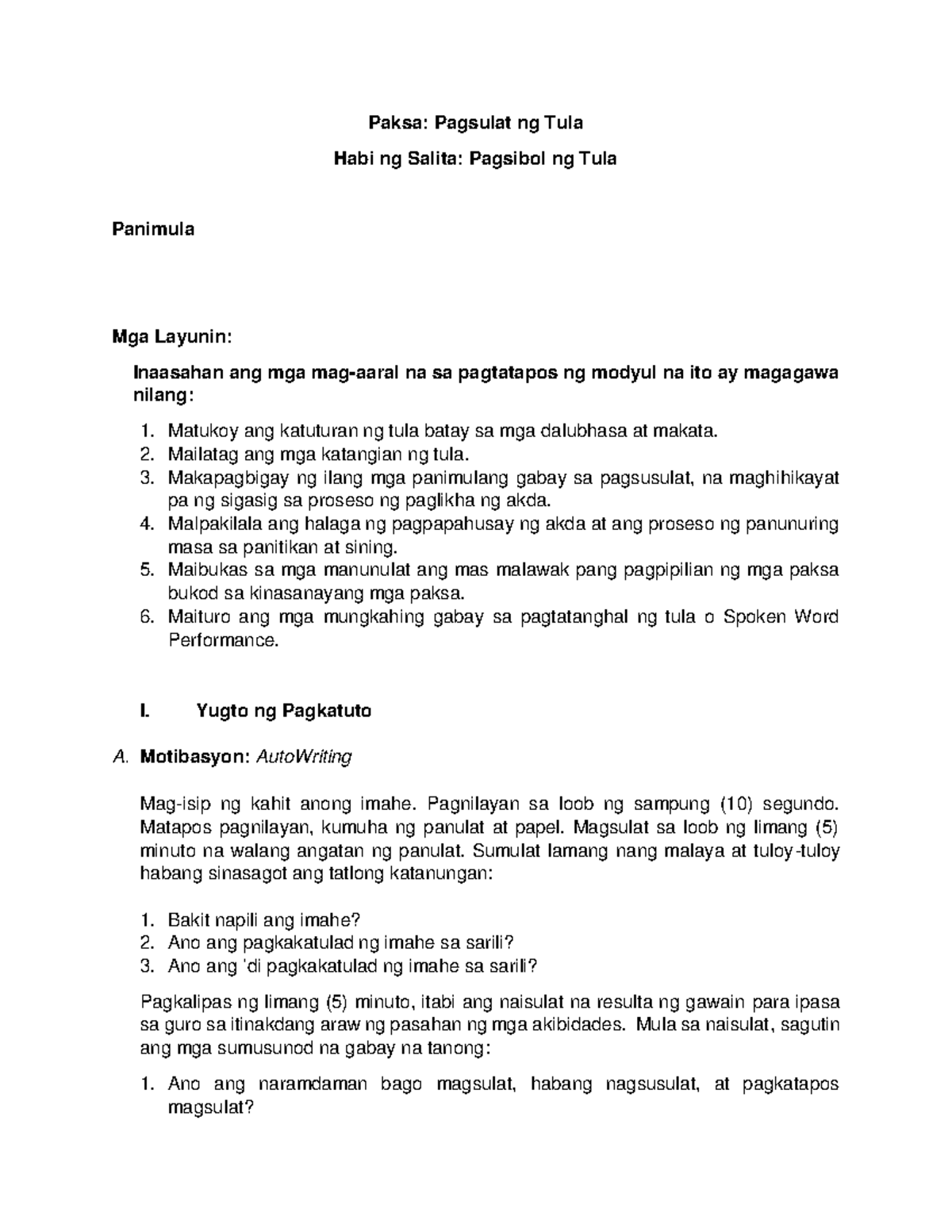 Modyul-sa-Tula - panunuring tula - Paksa: Pagsulat ng Tula Habi ng ...