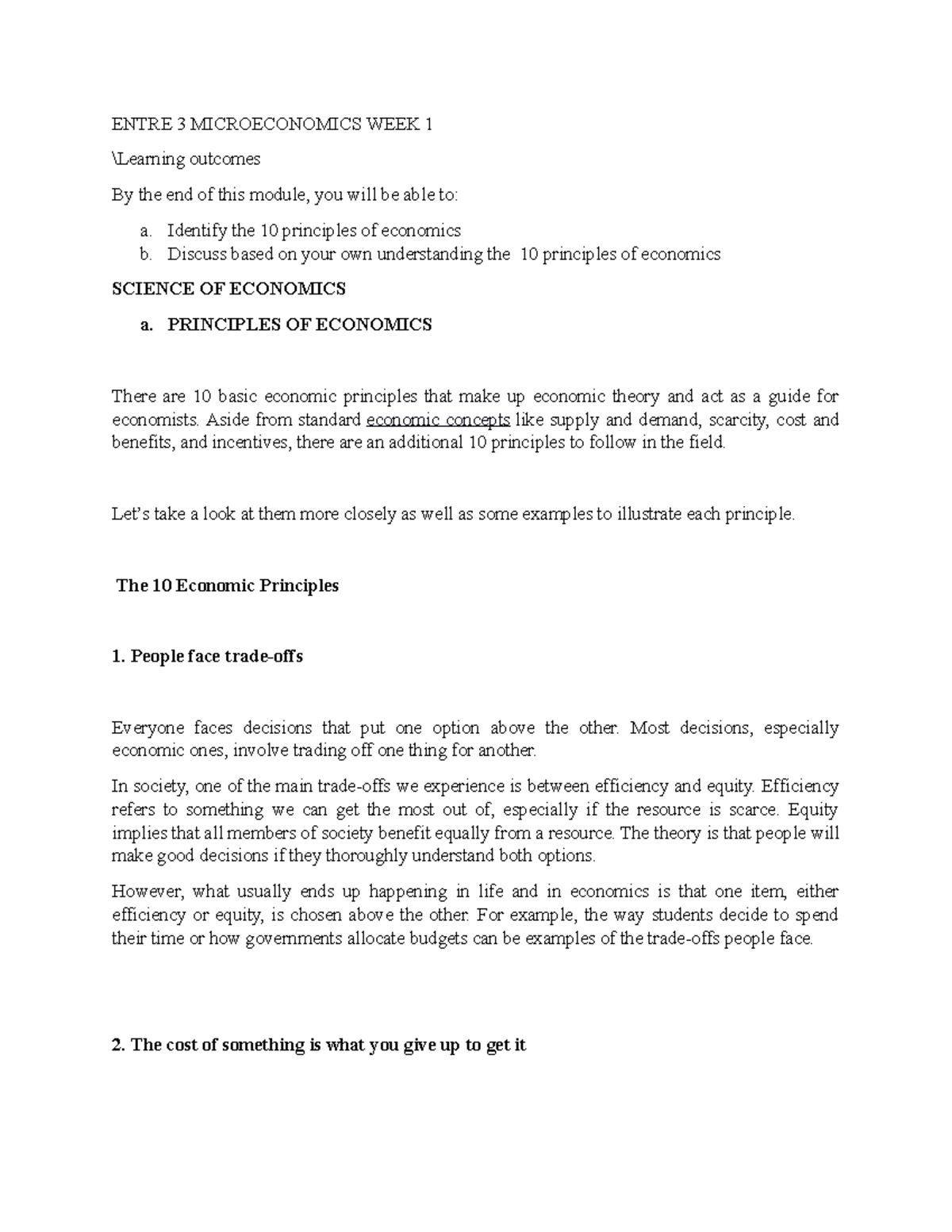 Entre 3 Microeconomics WEEK 1 - ENTRE 3 MICROECONOMICS WEEK 1 \Learning ...