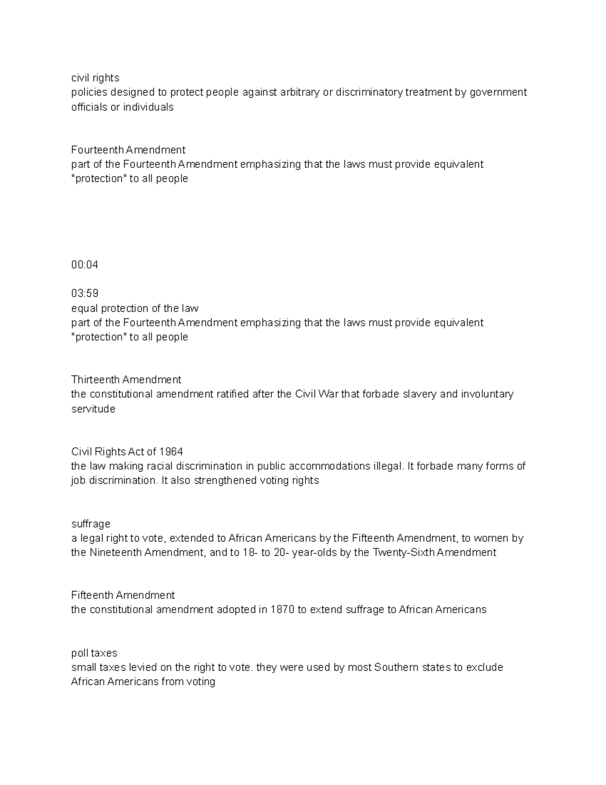 exam one vocabulary and notes - civil rights policies designed to ...