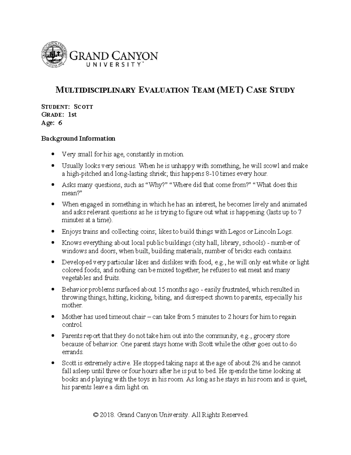 SPD 531 RS Multidisciplinary Evaluation Team MET Case Study ...