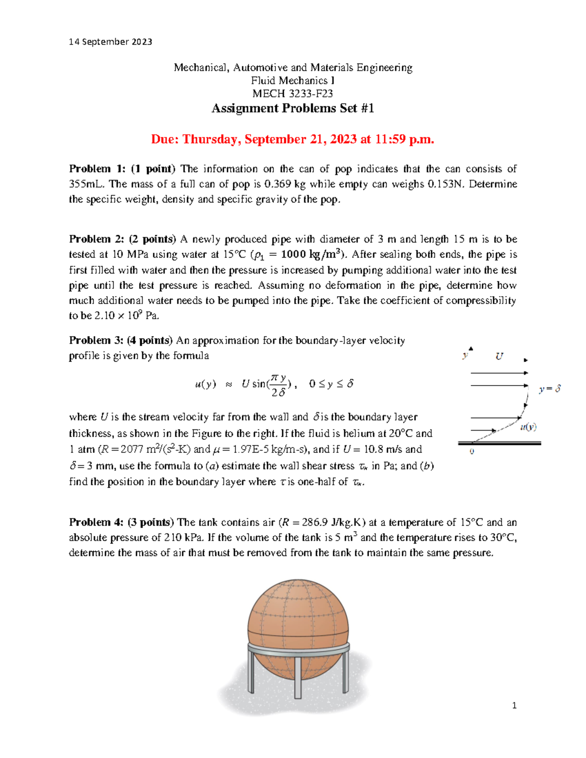 Assignment 01-MW-F23 - 14 September 20 23 1 Mechanical, Automotive and Materials Engineering ...