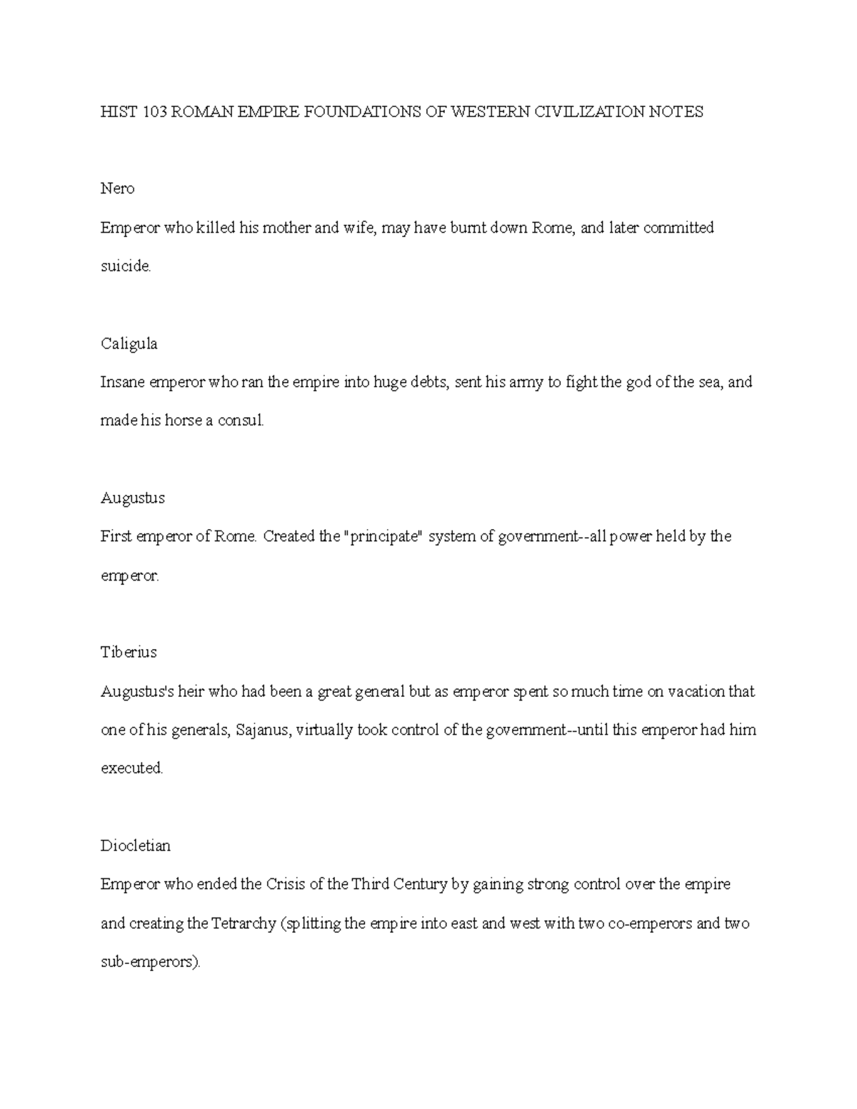 HIST 103 Roman Empire Foundations OF Western Civilization Notes - HIST ...