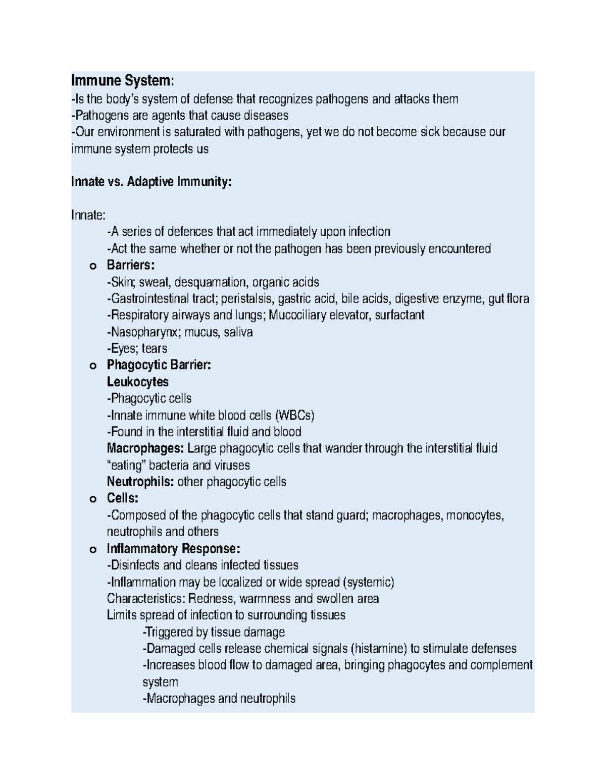 Immune System - Lecture notes 7 - Immune System: -Is the body’s system ...