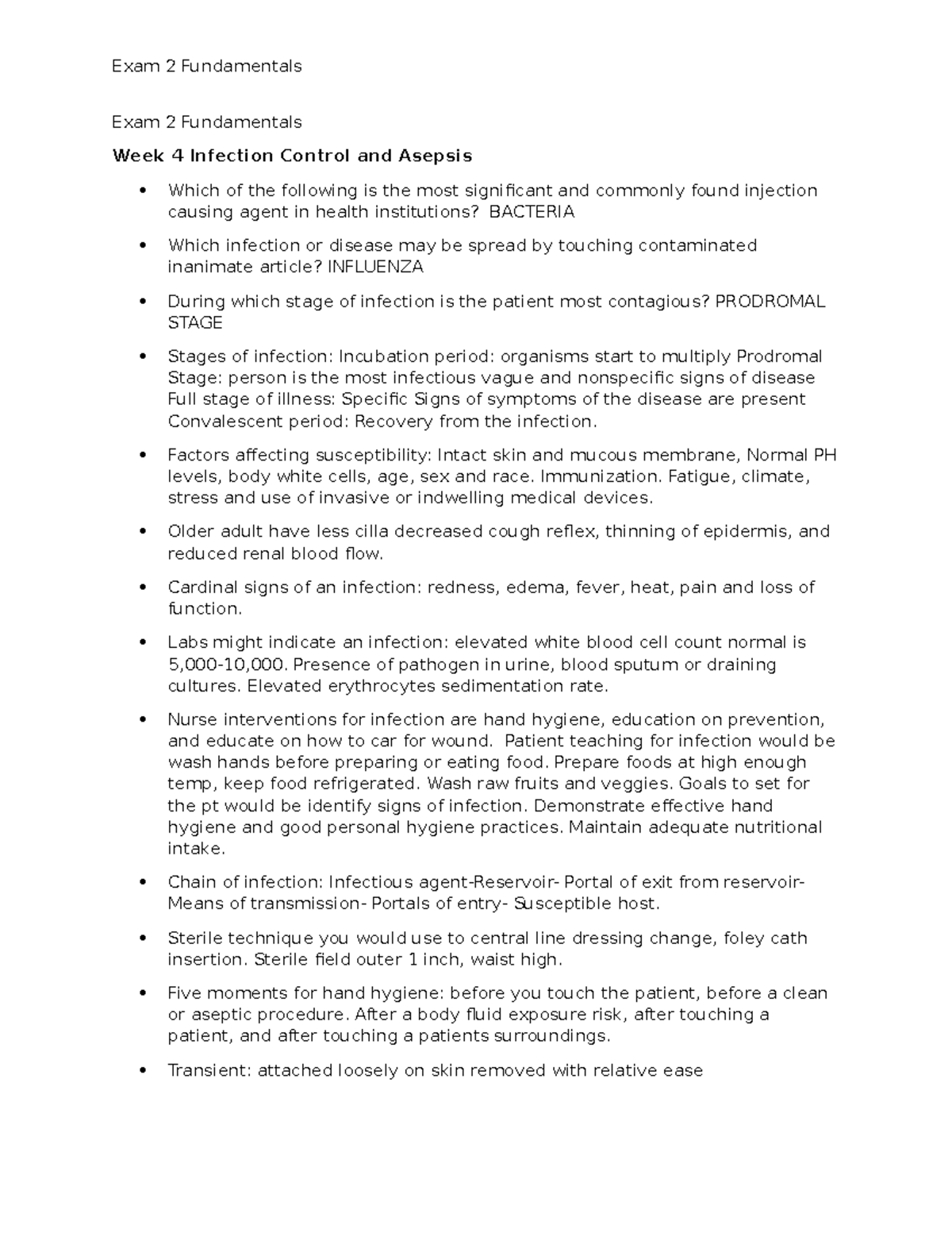 Fundamental exam 2 - Week 4 Notes for test - Exam 2 Fundamentals Exam 2 ...