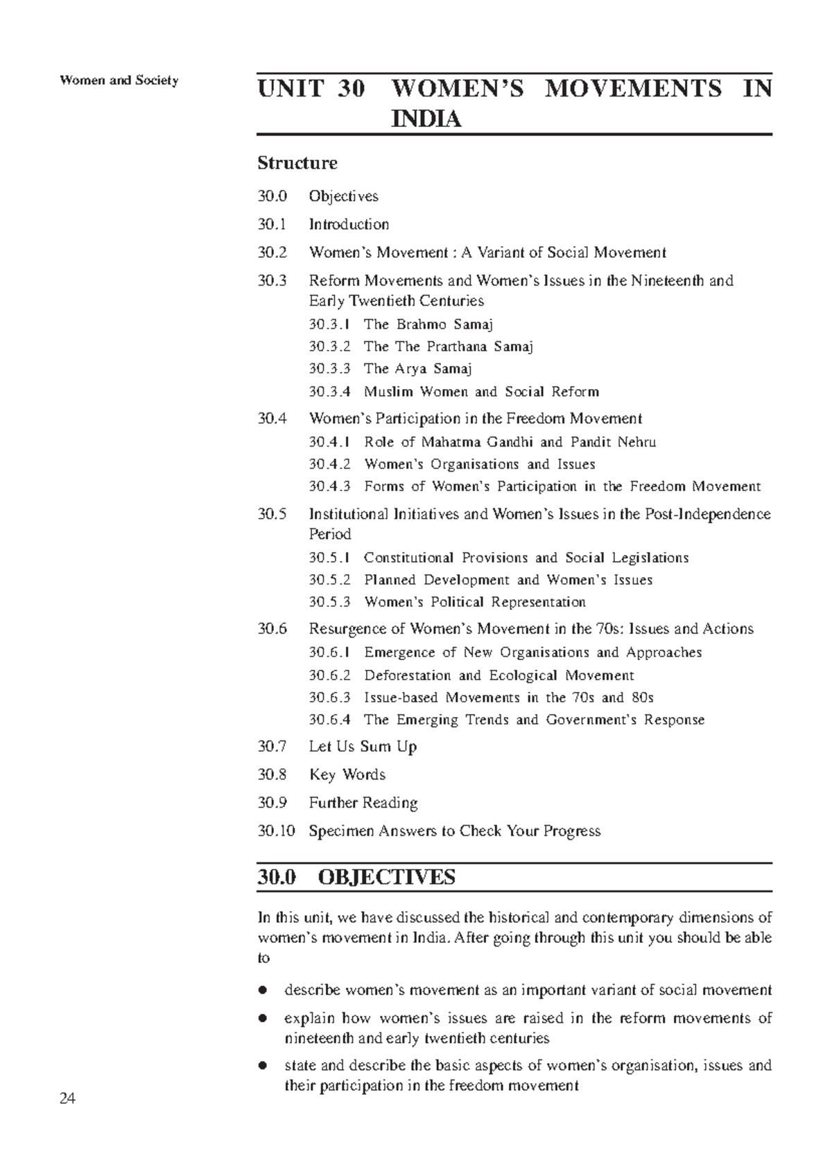 Feminist - Women and Society UNIT 30 WOMEN’S MOVEMENTS IN INDIA ...