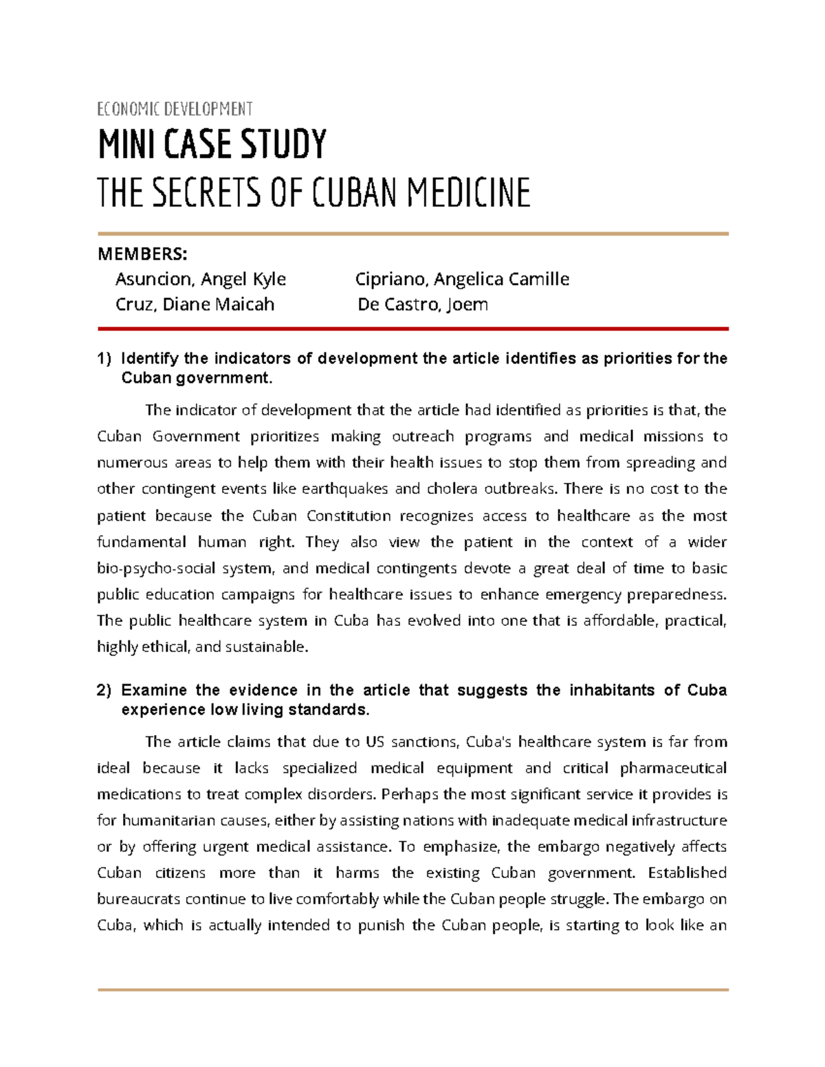 Cuban- Draft - ECONOMIC DEVELOPMENT MINI CASE STUDY THE SECRETS OF ...