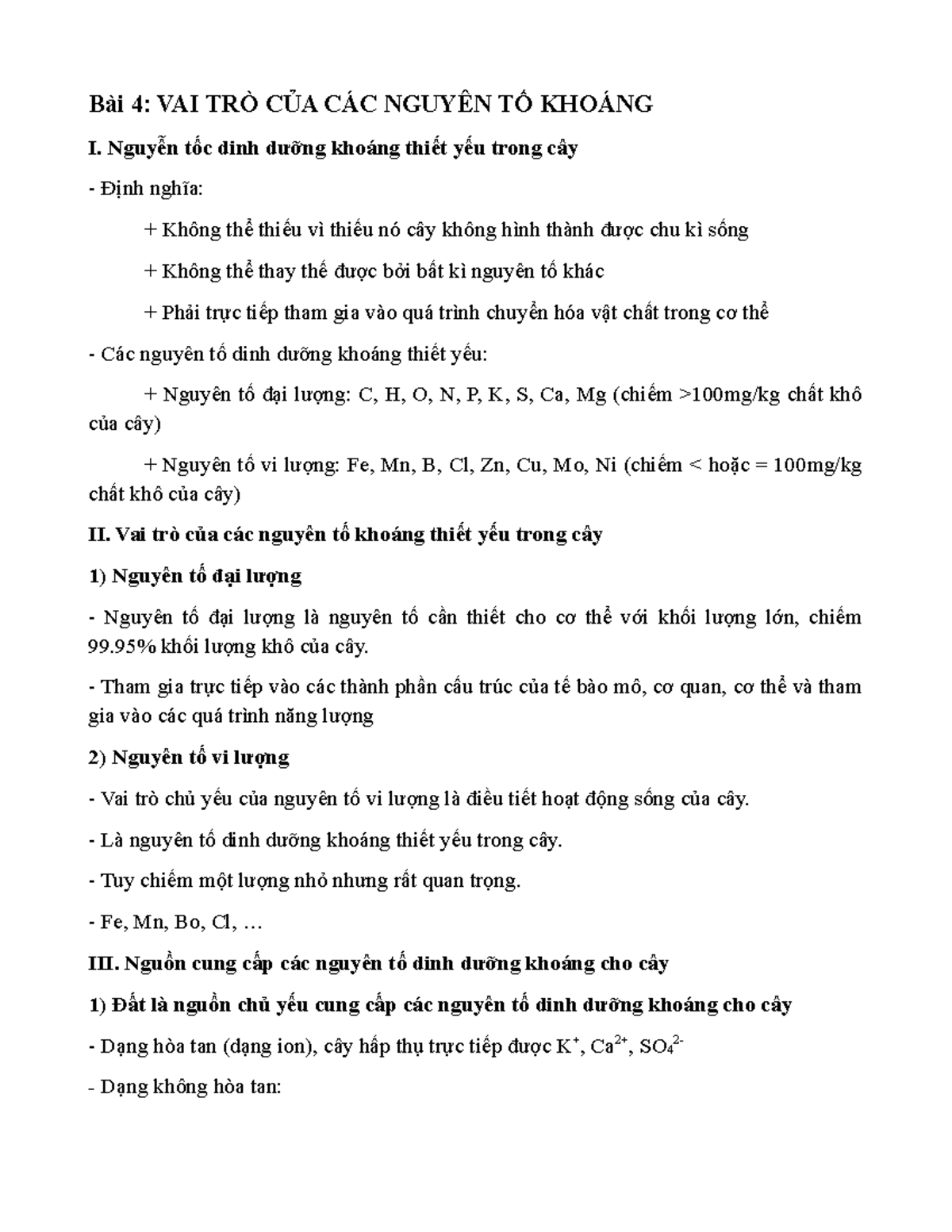 Bài 4 - Sinh học - Bài 4: VAI TRÒ CỦA CÁC NGUYÊN TỐ KHOÁNG I. Nguyễn tốc dinh dưỡng khoáng thiết ...