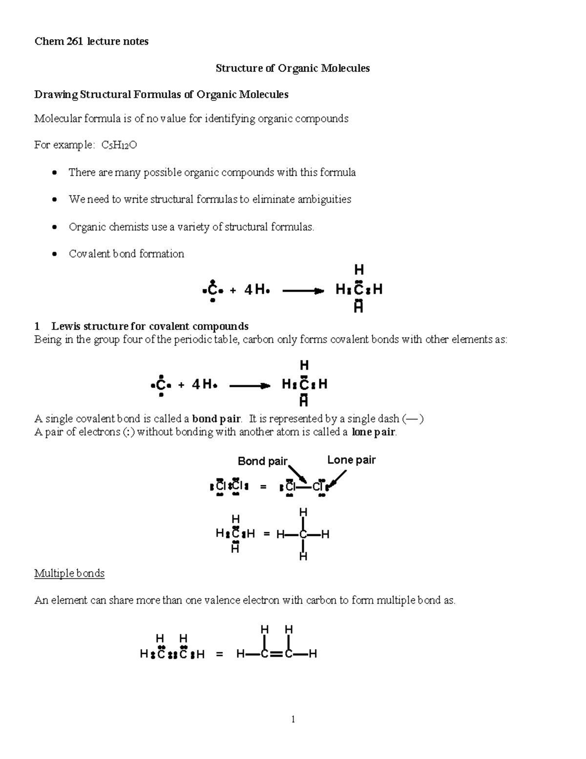 02 Structure and bonding 1 - 1 Chem 261 lecture notes Structure of ...
