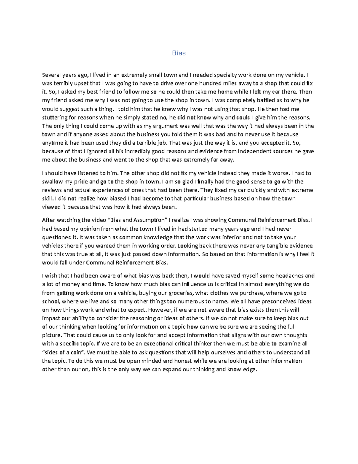 Bias - This paper is the final on a project for bias and what it is and ...