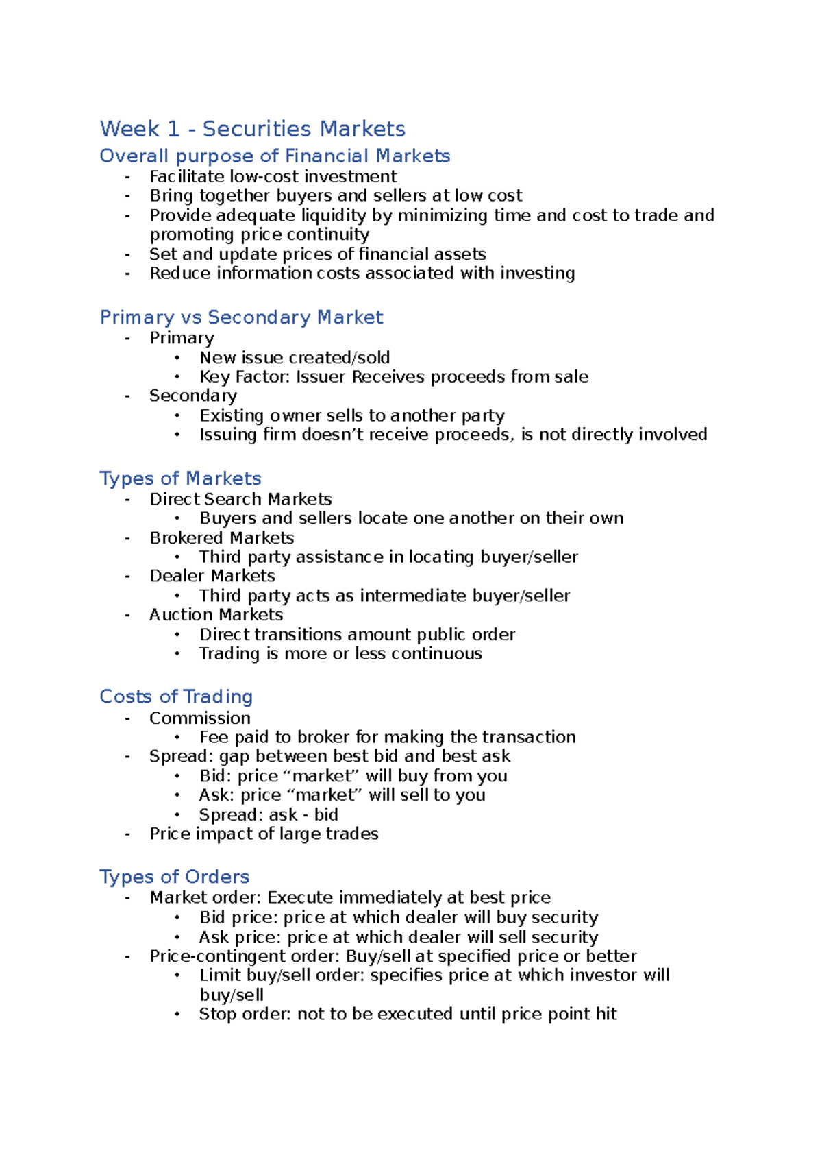 Portfolio Notes - Year end content summary - Week 1 - Securities ...