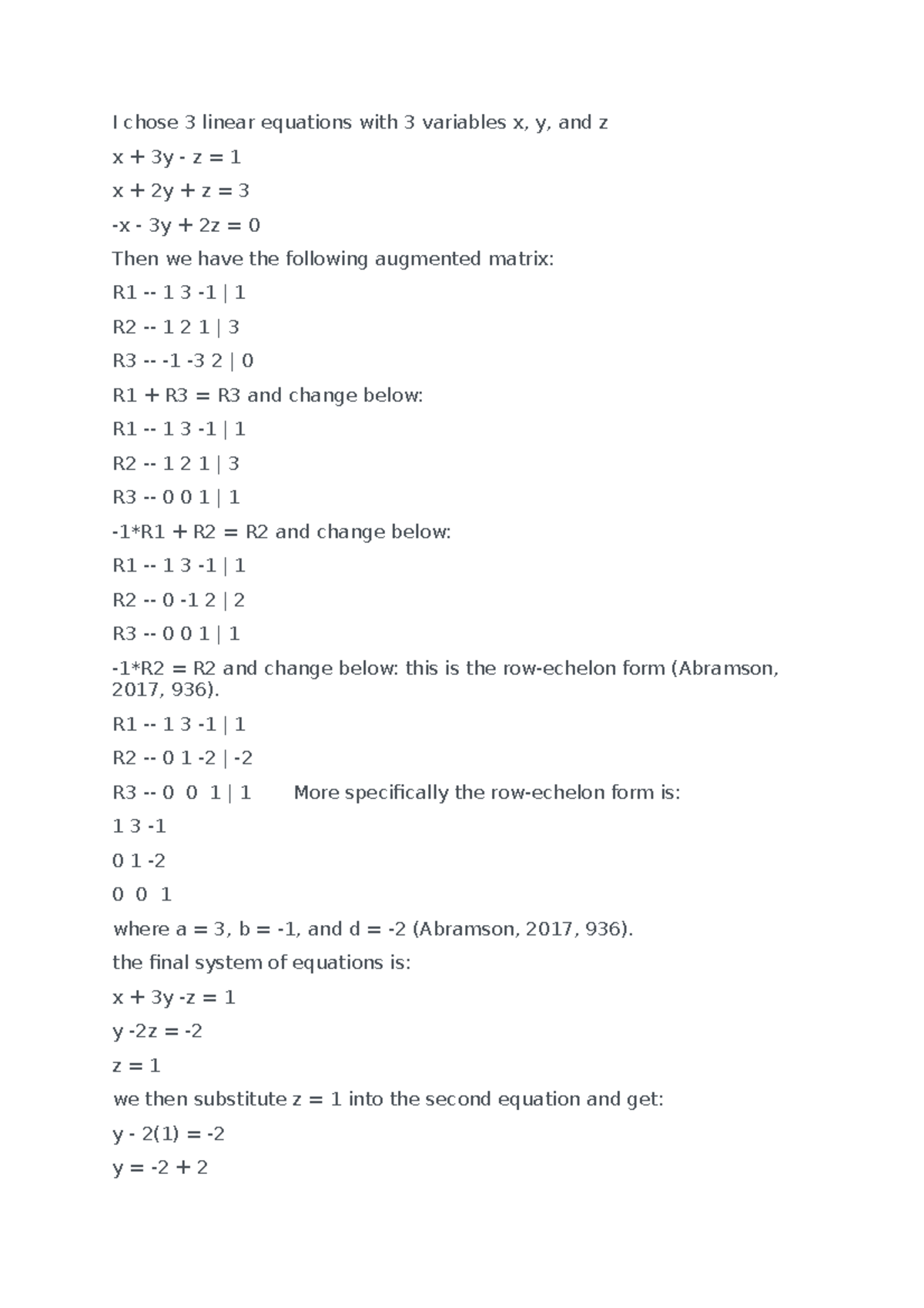 Df6 Programming Fundamentals Cs 1101 I Chose 3 Linear Equations With 3 Variables X Y And Z